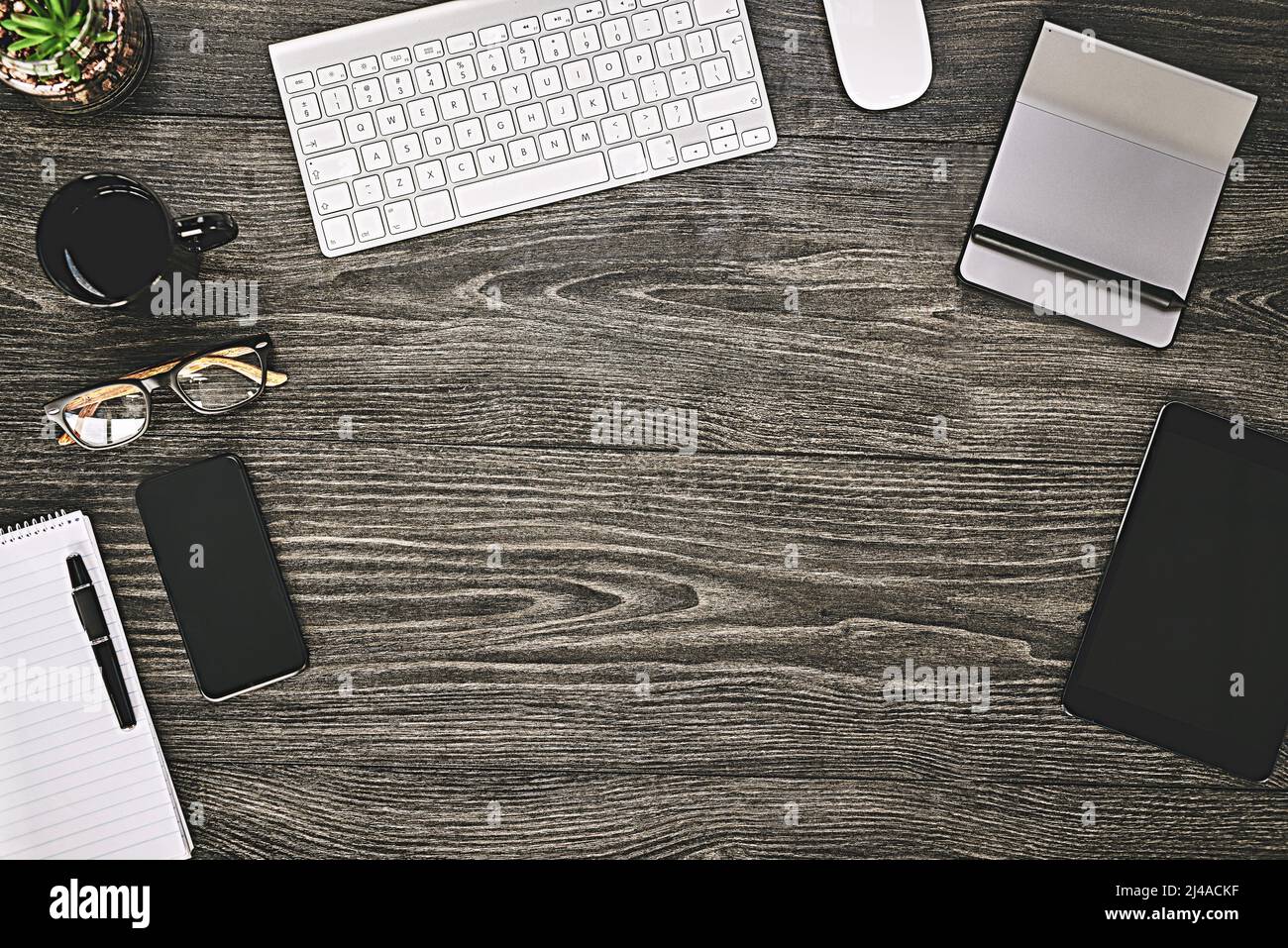 The desk of a designer. High angle shot of a creative workstation Stock ...