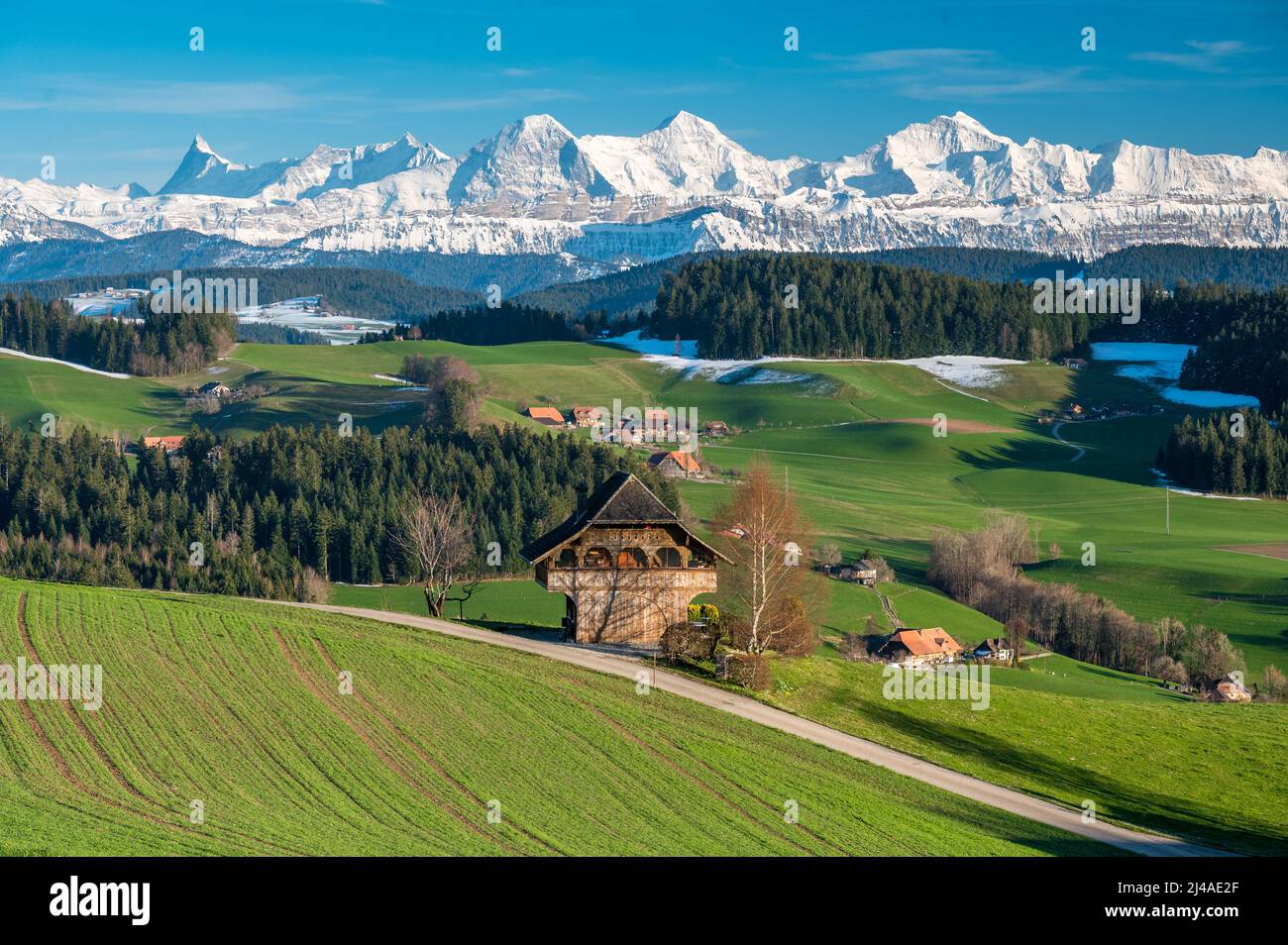 traditional Bernese farmhouse called Stöckli in front of the mighty ...