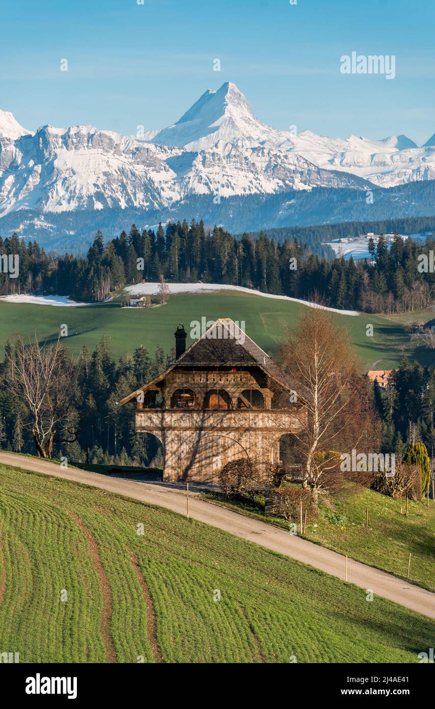 traditional Bernese farmhouse called Stöckli in front of the mighty ...