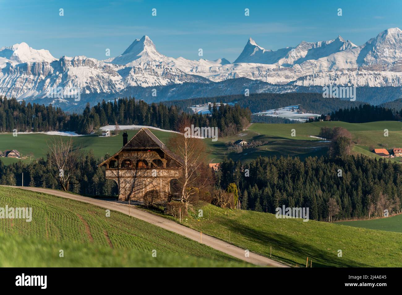 traditional Bernese farmhouse called Stöckli in front of the mighty ...