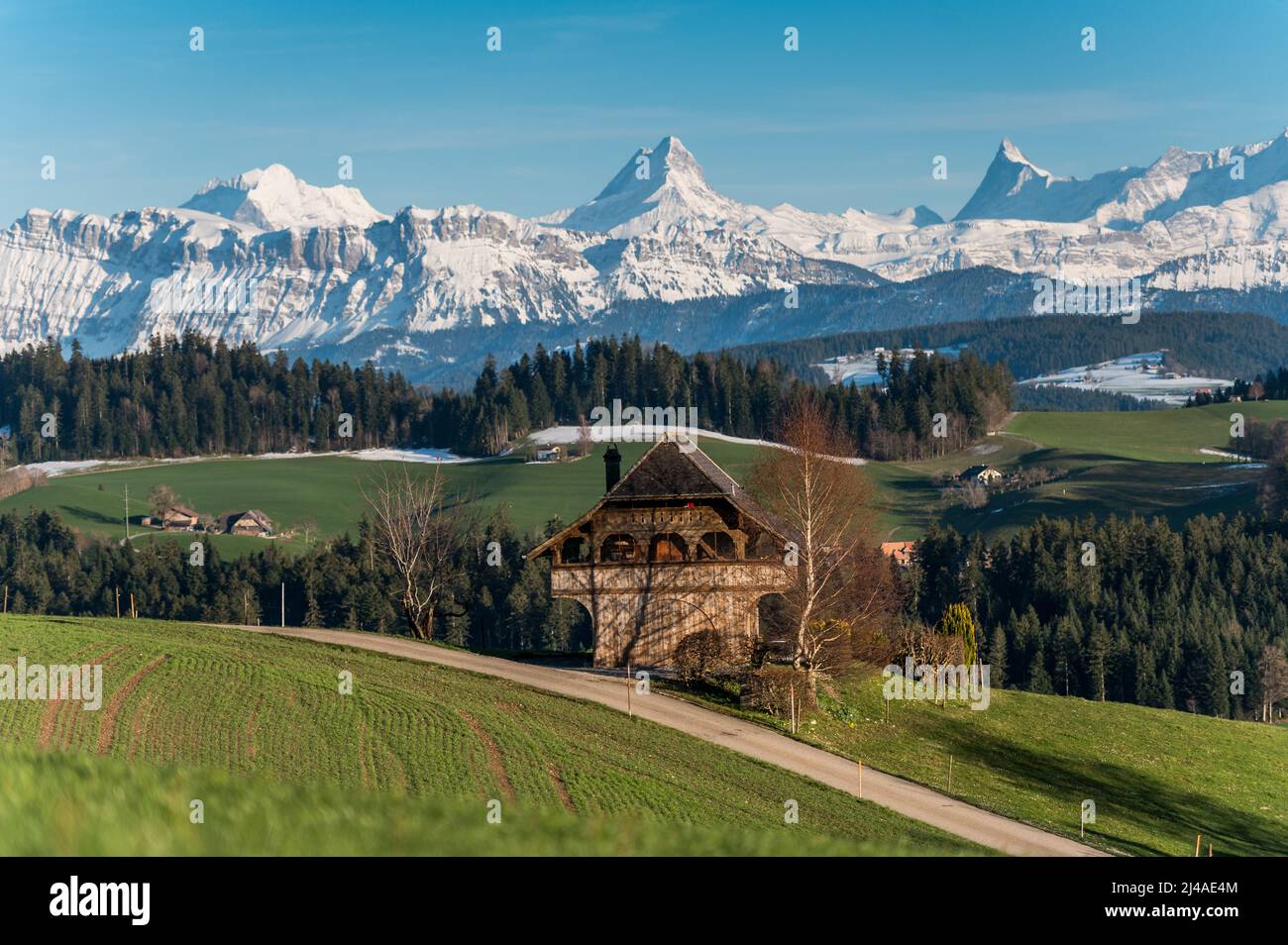 traditional Bernese farmhouse called Stöckli in front of the mighty ...