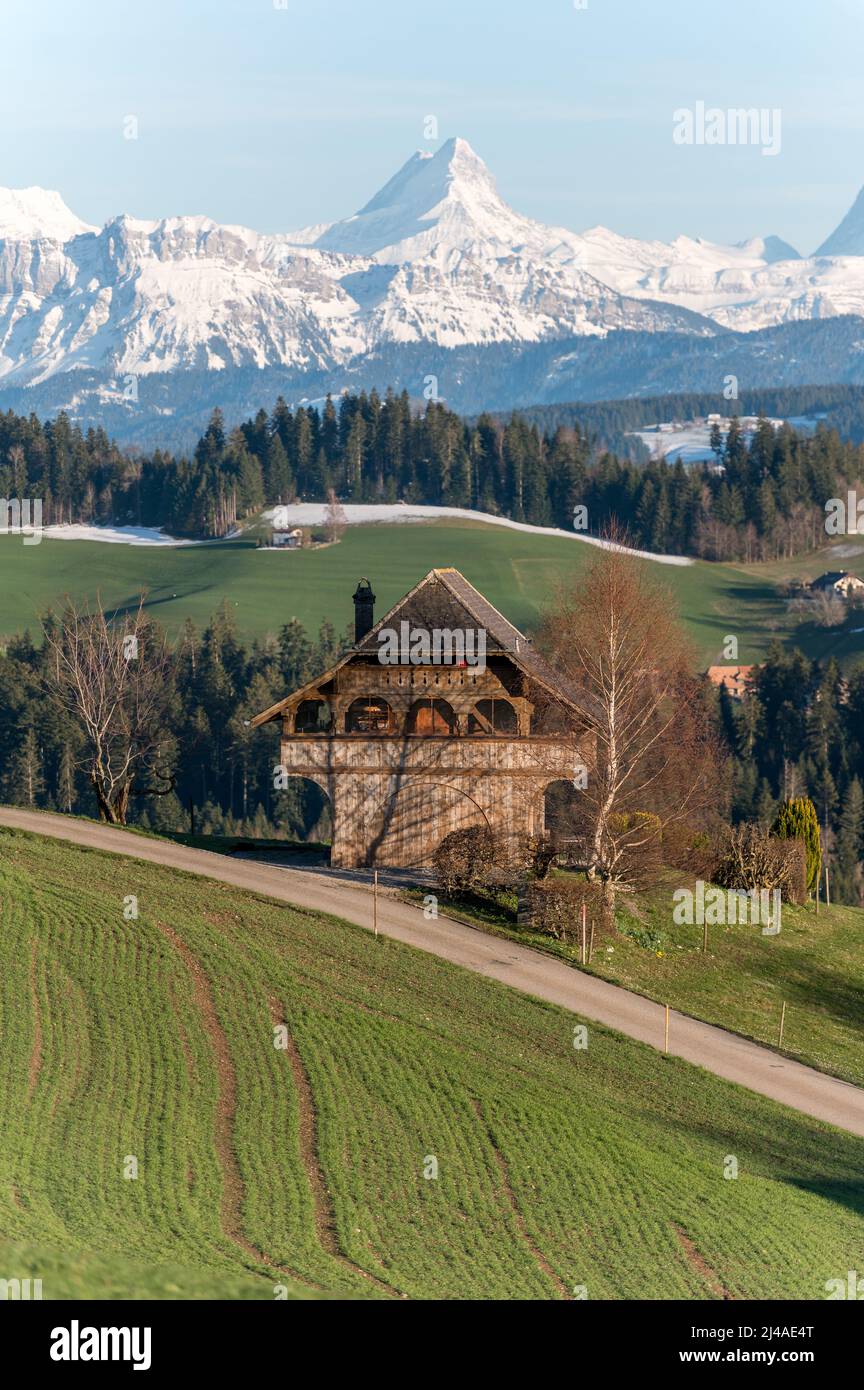 traditional Bernese farmhouse called Stöckli in front of the mighty ...
