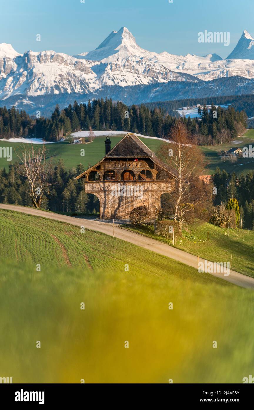traditional Bernese farmhouse called Stöckli in front of the mighty ...