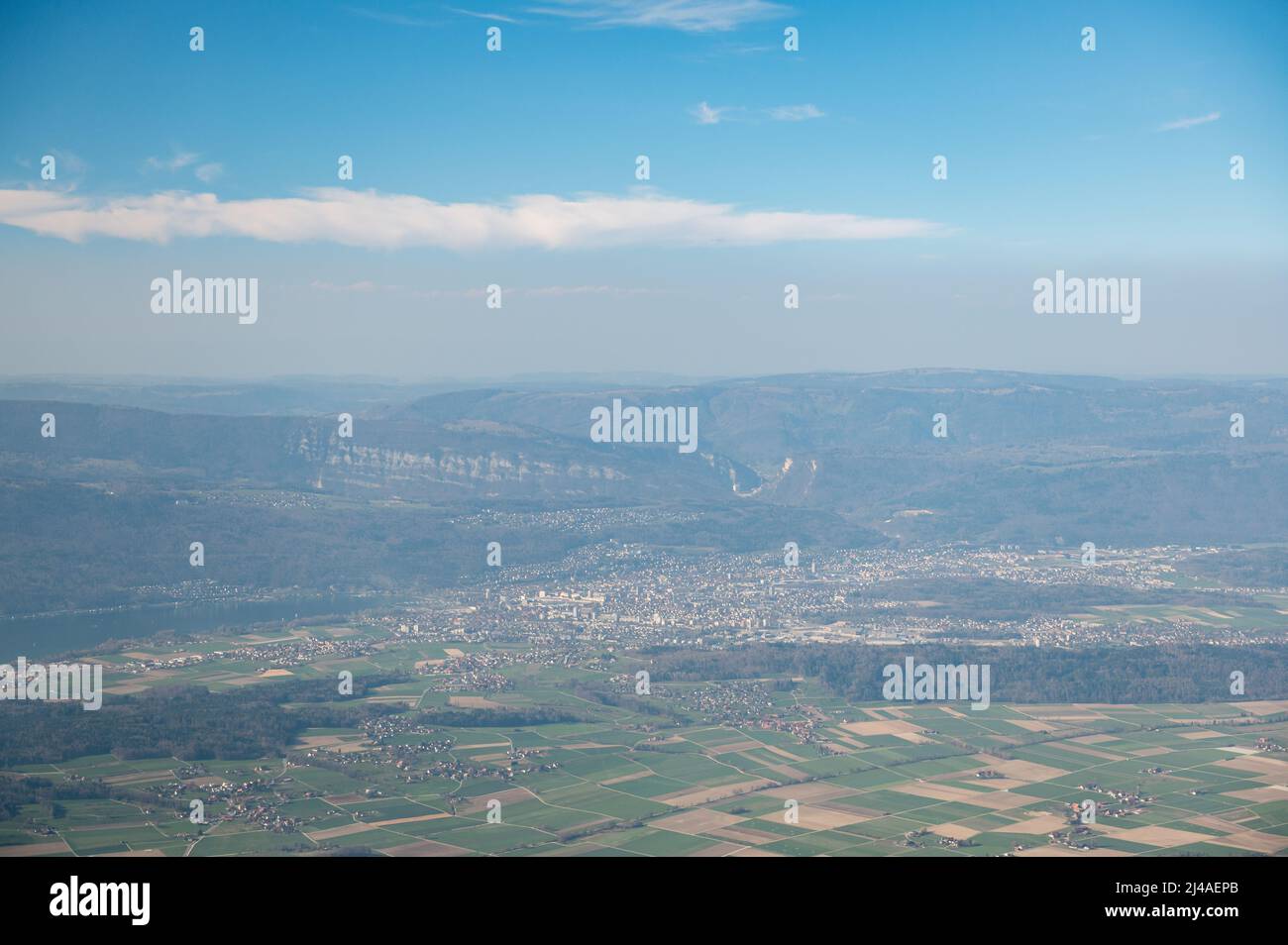 aerial view of Biel/Bienne and the Lake Stock Photo - Alamy