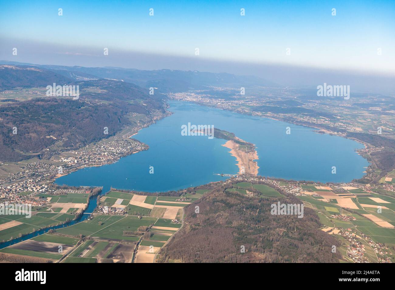 aerial view of Lake Biel/Bienne and St. Peters Island Stock Photo - Alamy