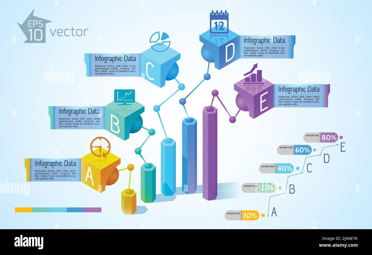 Business charts and graphs infographics with colorful 3d columns five ...