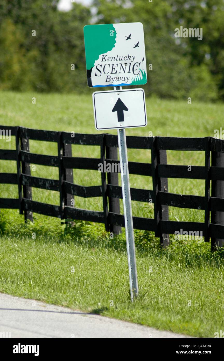Kentucky Scenic byway road sign in horse country of Lexington KY ...