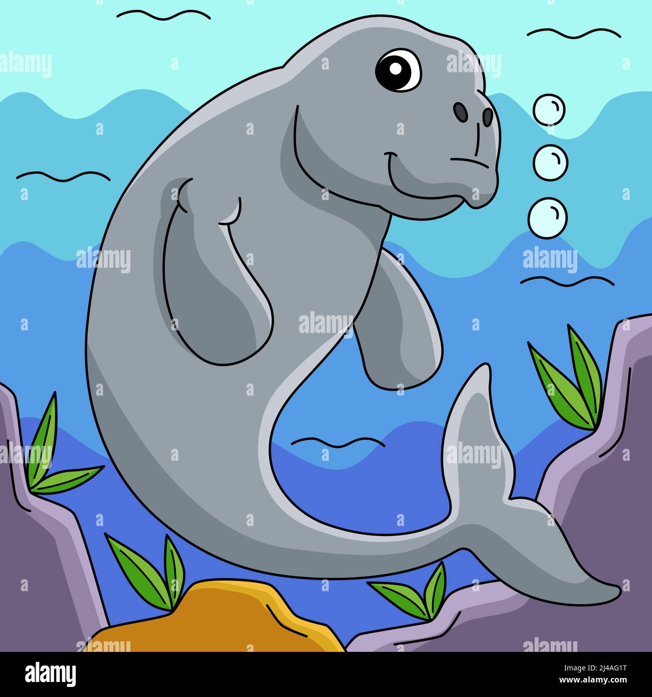 Dugong Animal Colored Cartoon Illustration Stock Vector Image & Art - Alamy