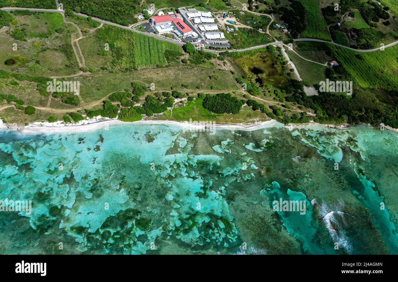 Aerial view of the south coast near Sainte-Anne, Grande-Terre ...
