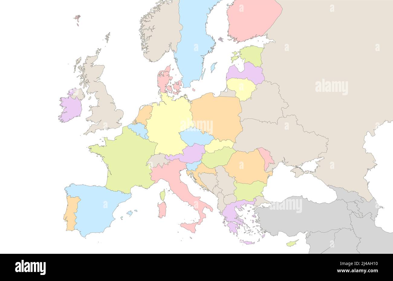 Map of Europe with European Union and parts of Asia divided to ...
