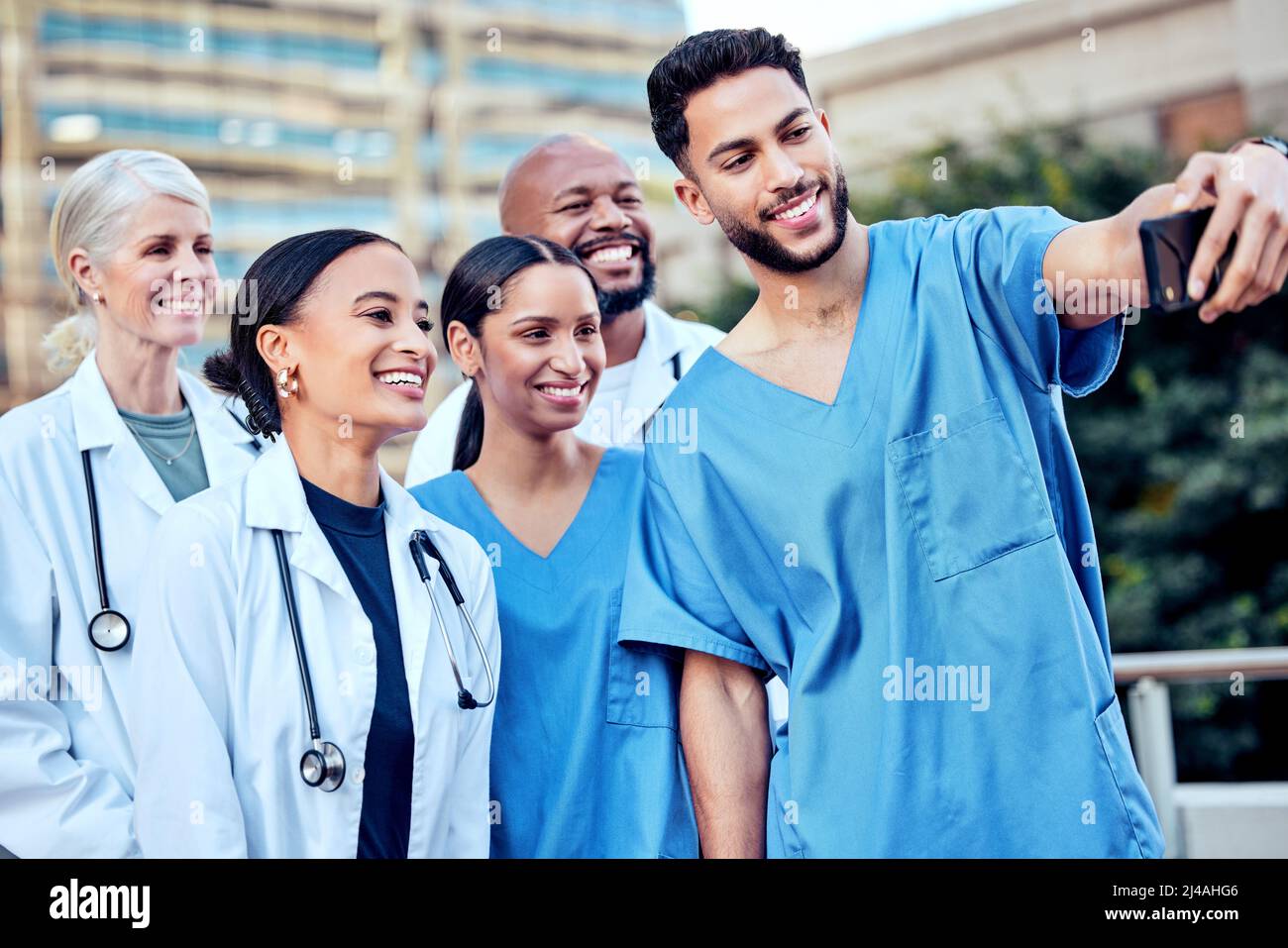 Doctor taking selfie clinic hi-res stock photography and images - Alamy