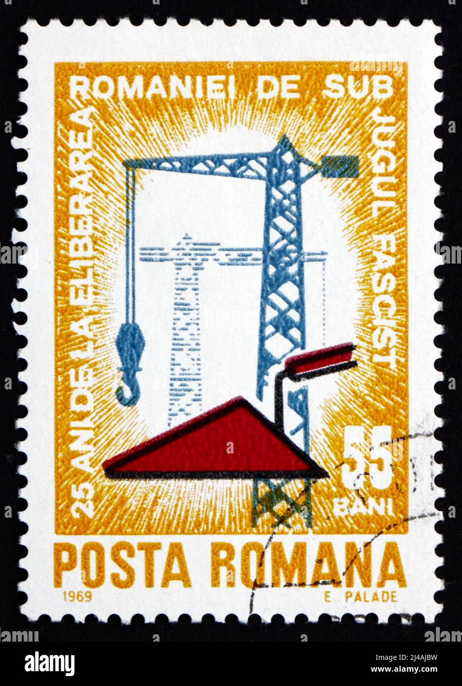 ROMANIA - CIRCA 1969: a stamp printed in the Romania shows Construction ...
