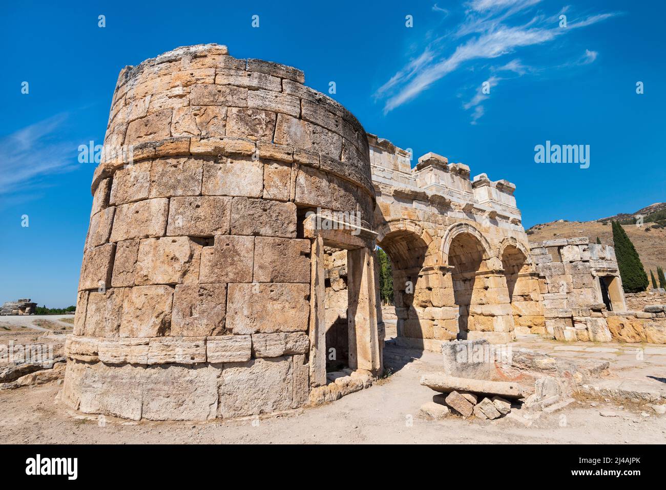 Ruins of the ancient city of Hierapolis in Pamukkale, Turkey. UNESCO ...