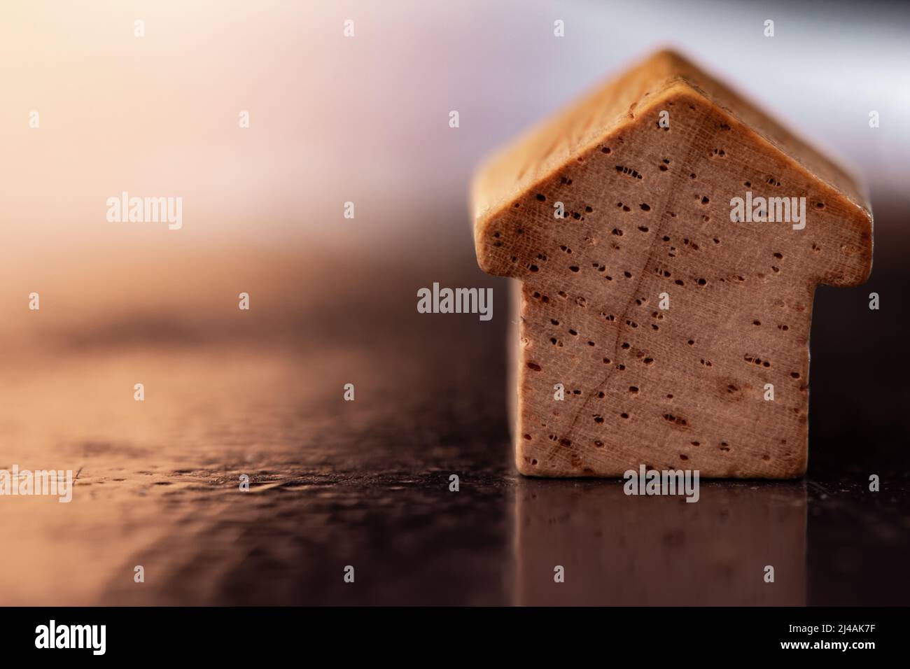 View of a small miniature wooden home object. Use for house or mortgage ...