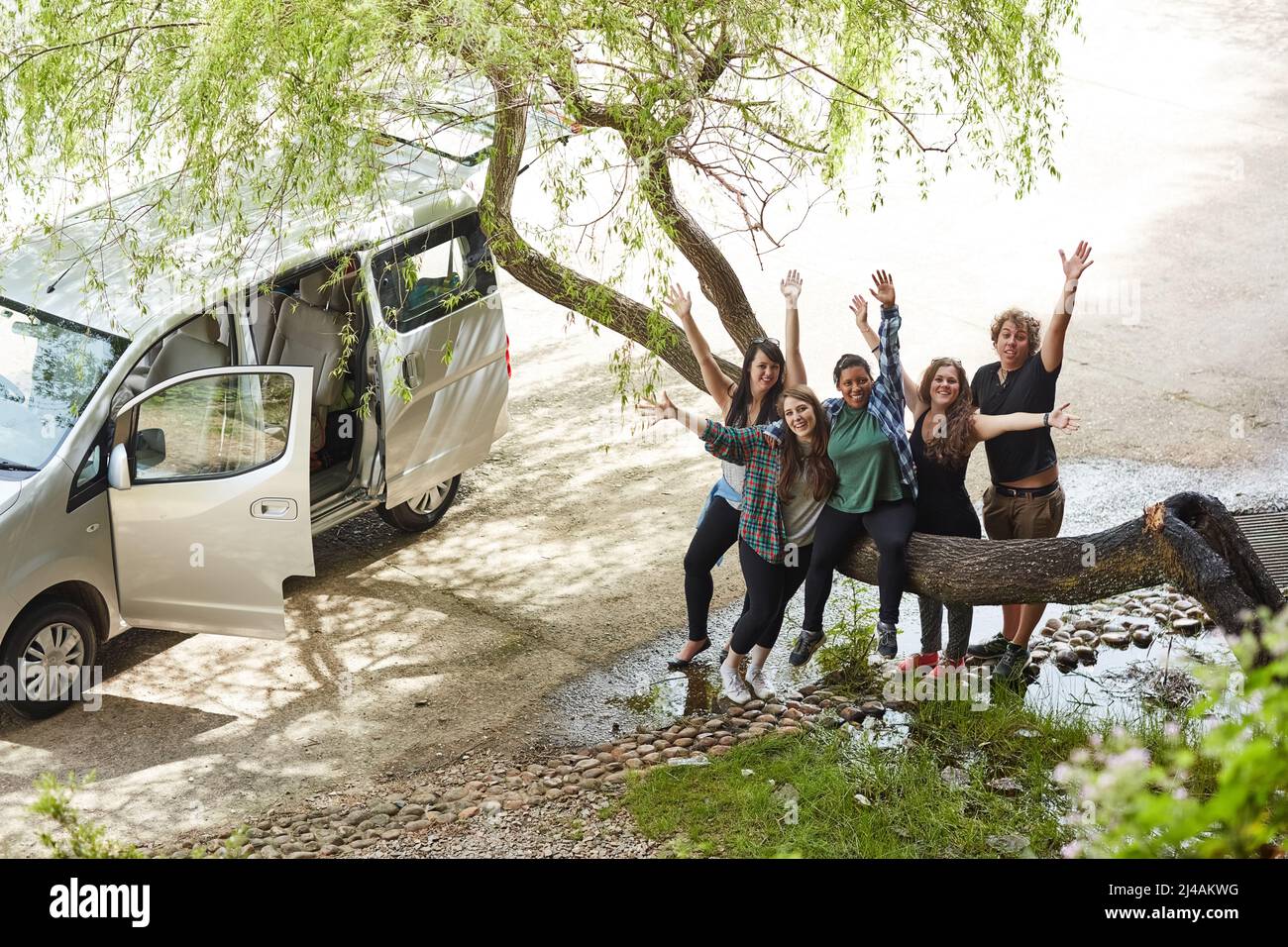 We always take the scenic route. Portrait of a group of friends having ...