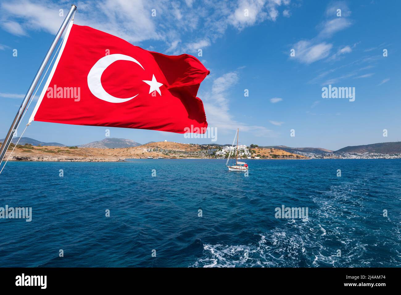 The flag of Turkey is flying on a boat over the sea Stock Photo - Alamy