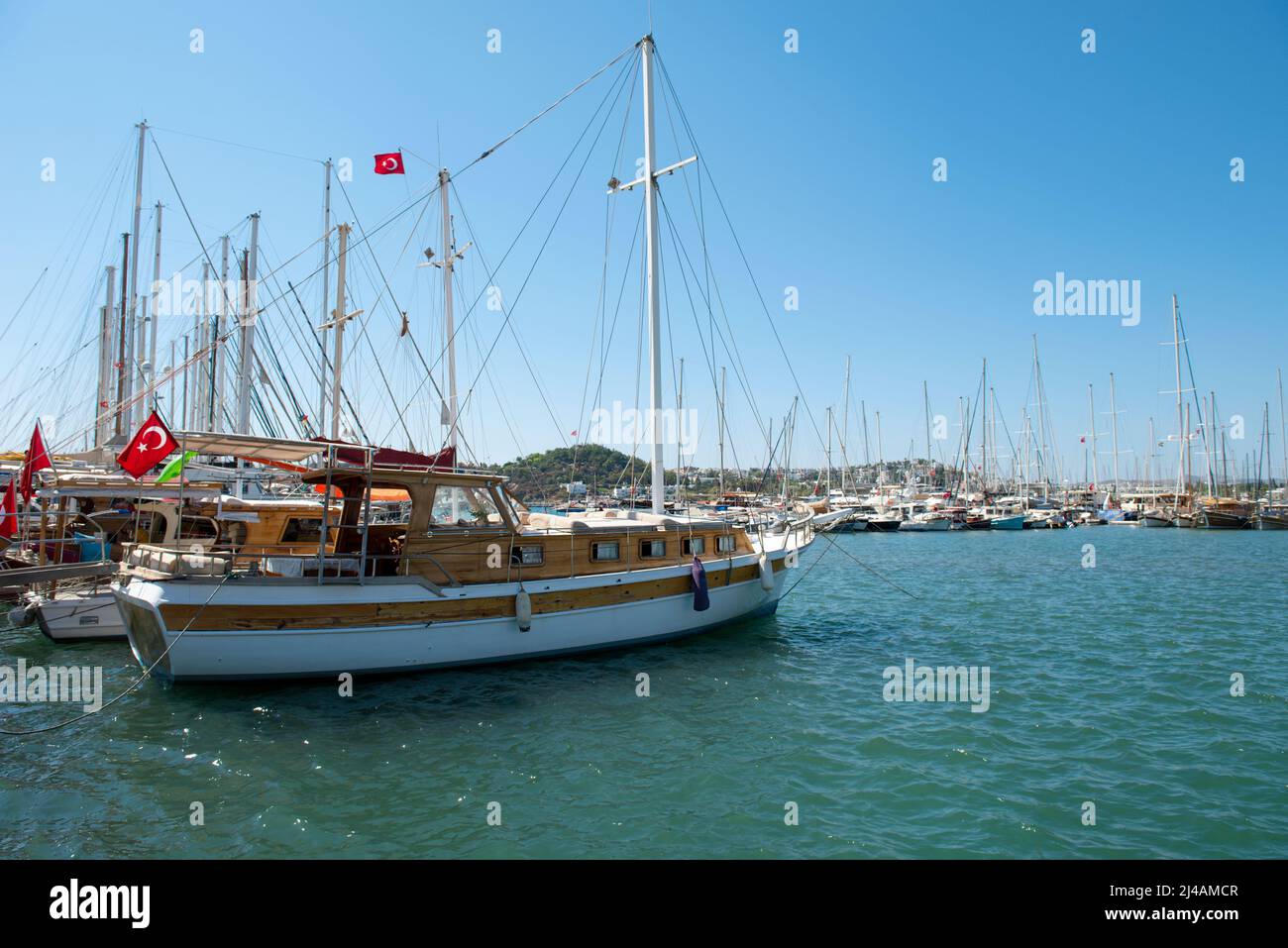 Marina with many yachts and sailing ships. Bodrum, Turkey Stock Photo ...