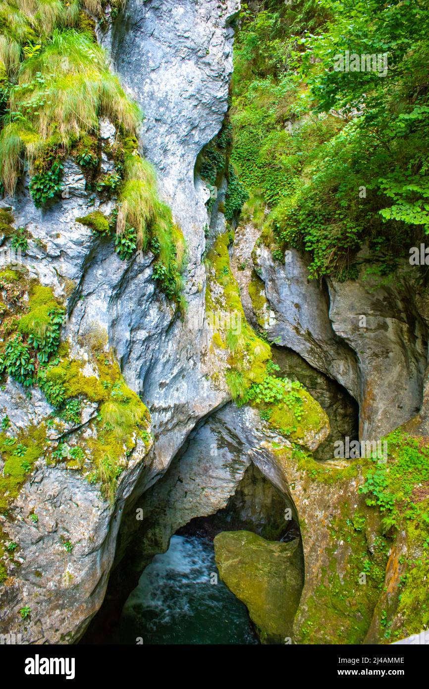 View of Trigradsko Gorge.The gorge is a vertical limestone rocks that ...