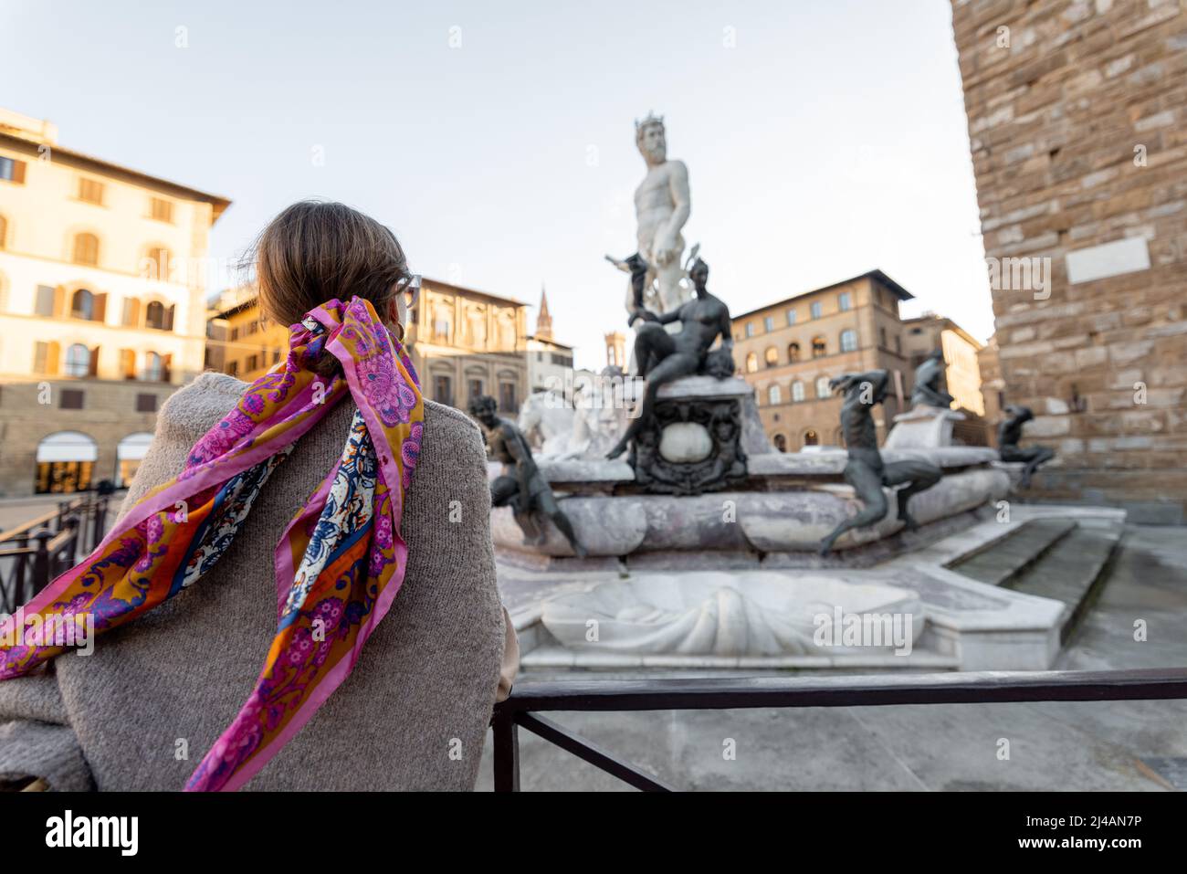 Young woman traveling famous italian landmarks in Florence city Stock ...