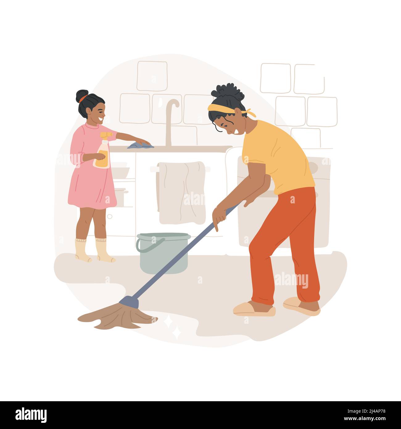 Washing the floor isolated cartoon vector illustration. Family member ...