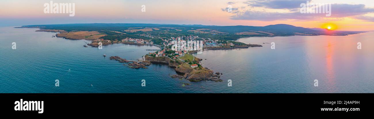 Sunset aerial view of Bulgarian seaside town Ahtopol Stock Photo - Alamy