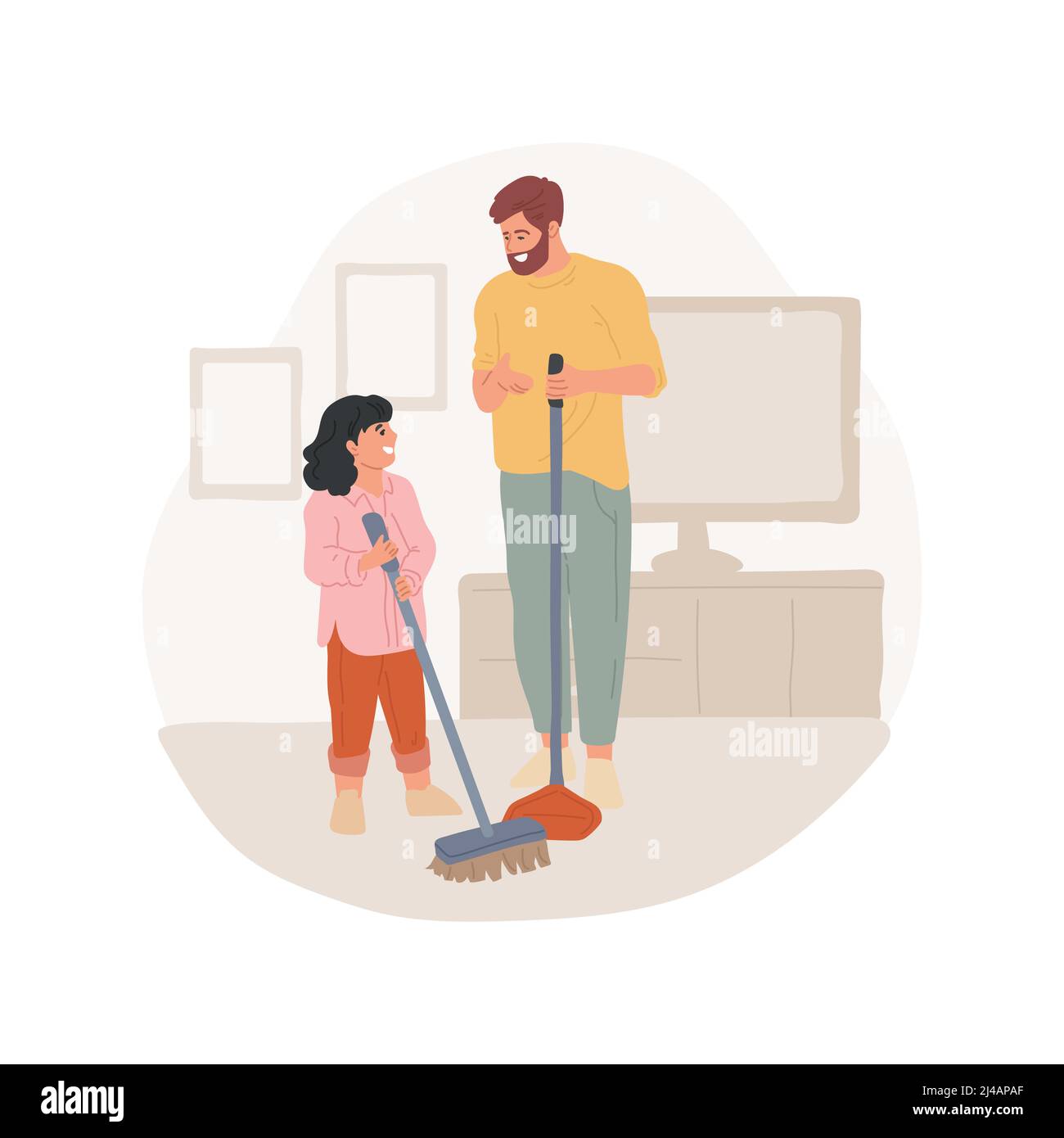 Sweeping up isolated cartoon vector illustration. Family members ...