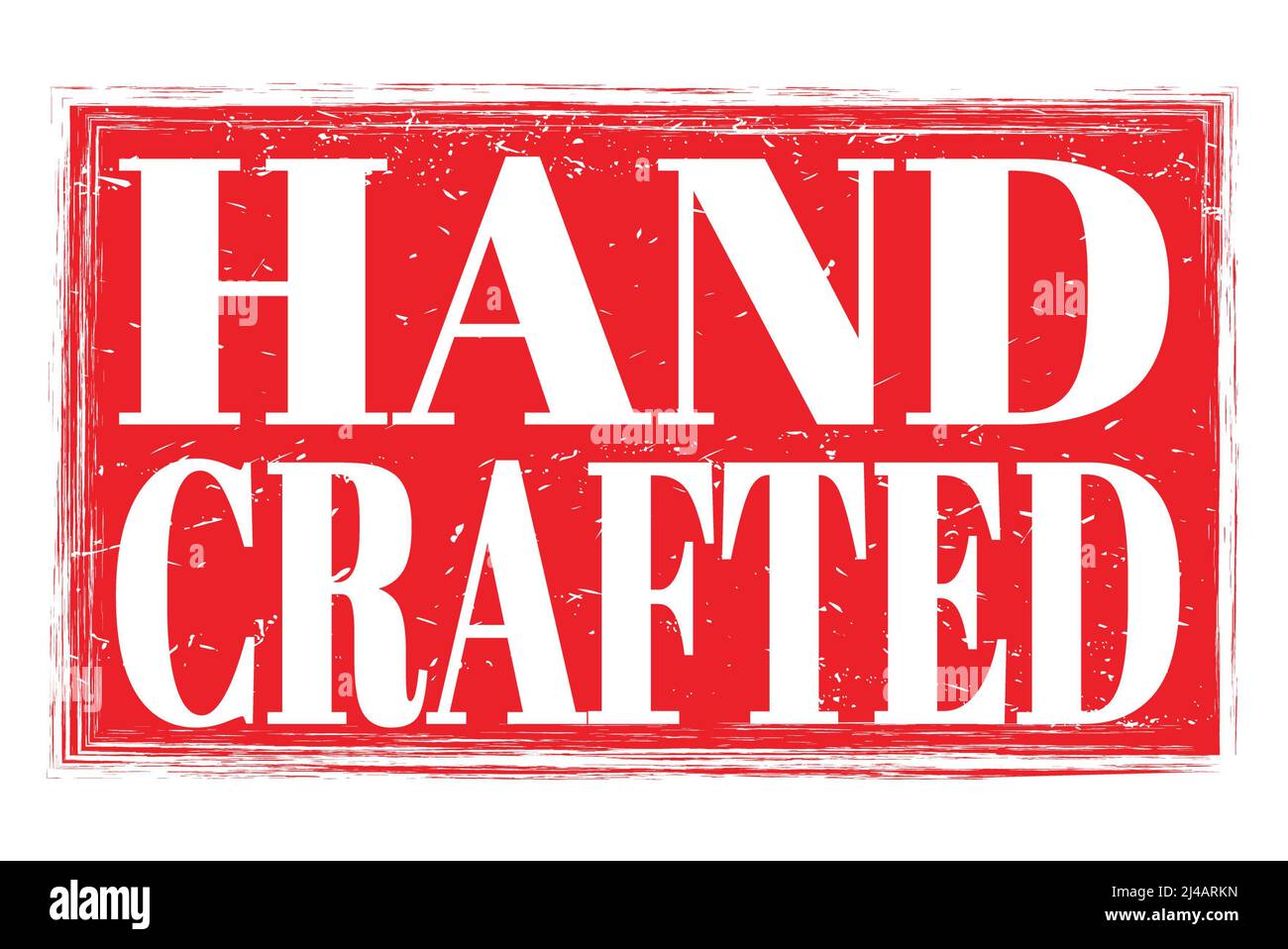 HAND CRAFTED, words written on red grungy stamp sign Stock Photo - Alamy