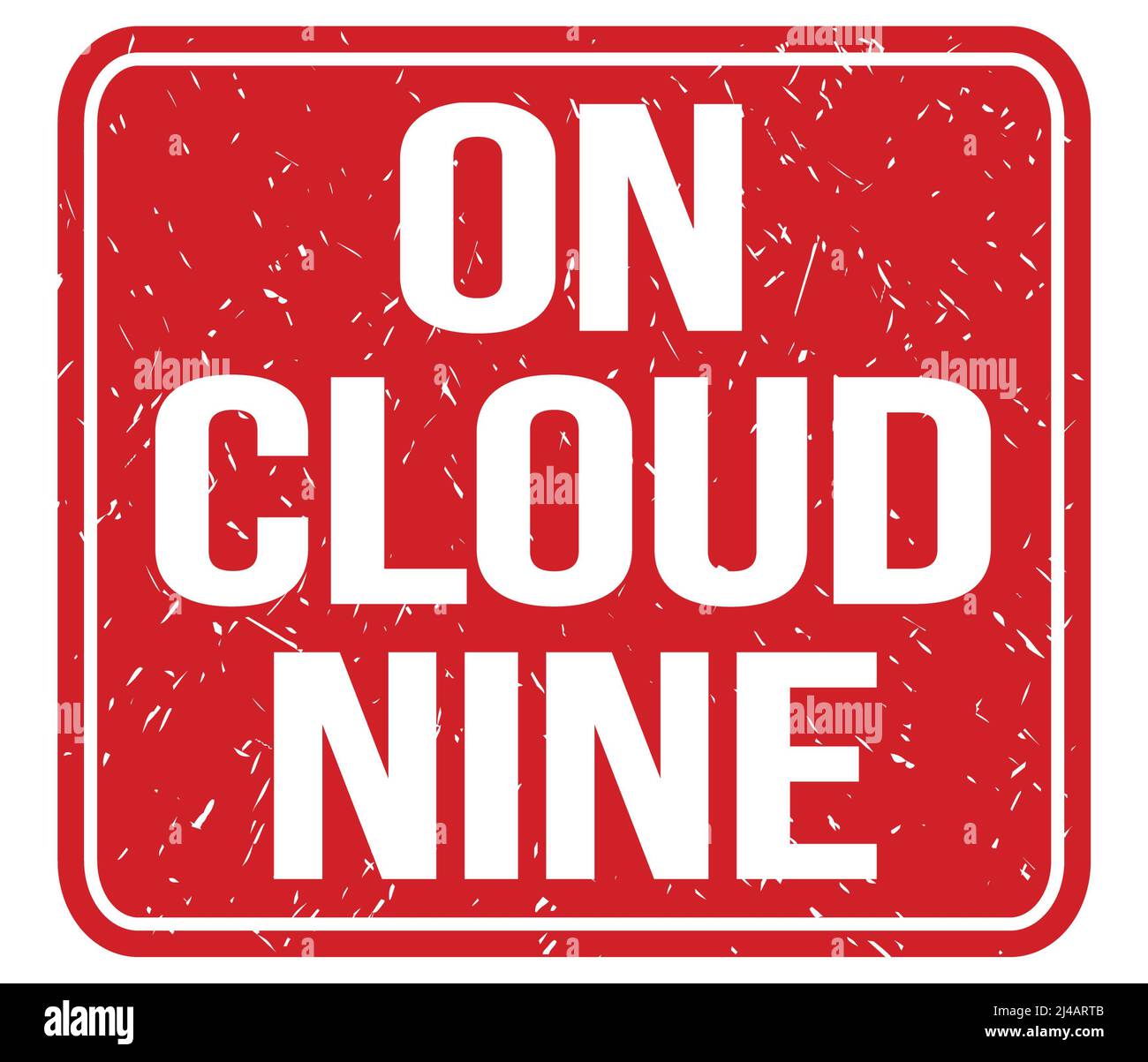 ON CLOUD NINE, text written on red vintage stamp sign Stock Photo - Alamy
