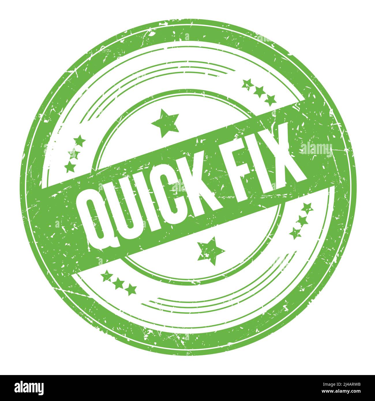 QUICK FIX text on green round grungy texture stamp Stock Photo - Alamy