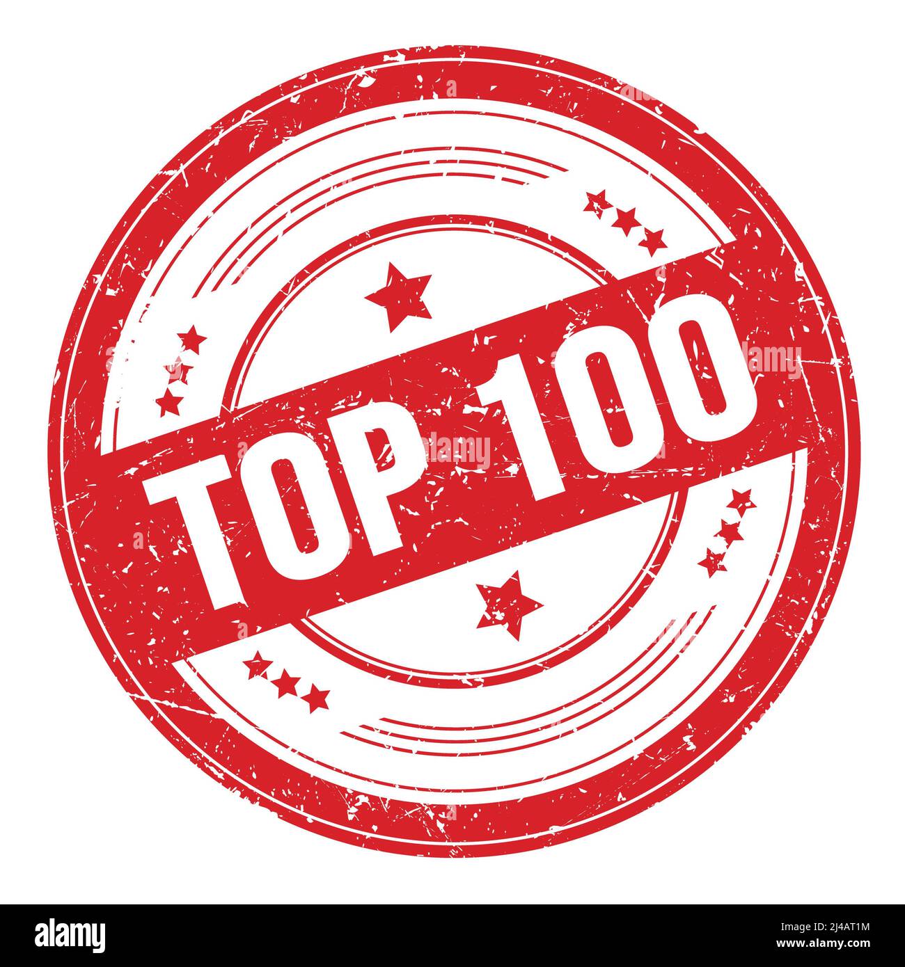 TOP 100 text on red round grungy texture stamp Stock Photo - Alamy