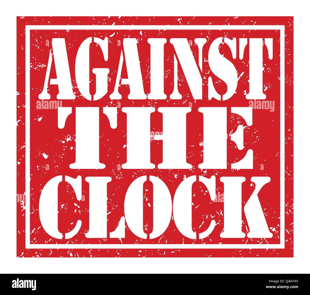 AGAINST THE CLOCK, words written on red stamp sign Stock Photo - Alamy