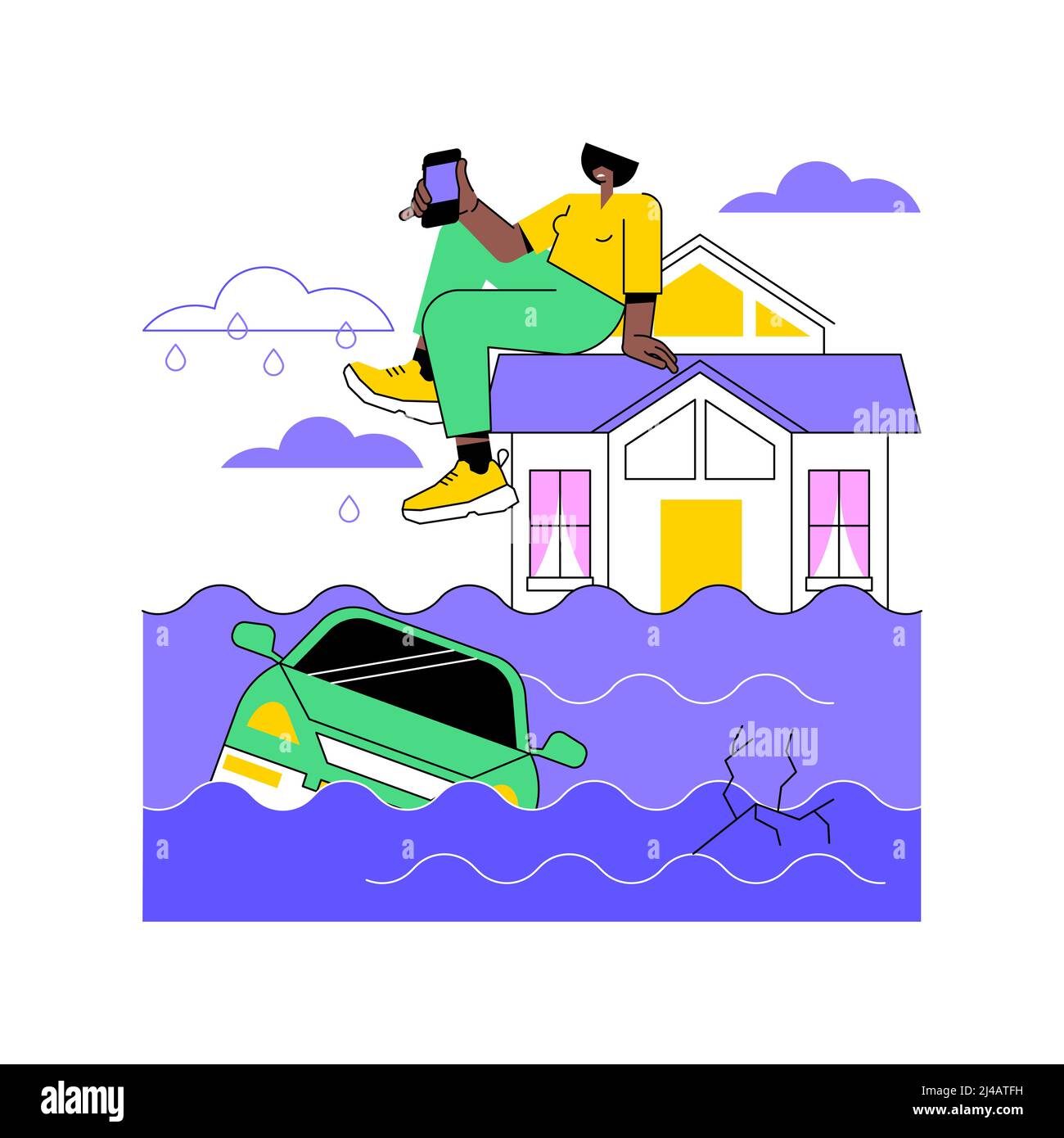 Flood abstract concept vector illustration. Natural disaster, water ...