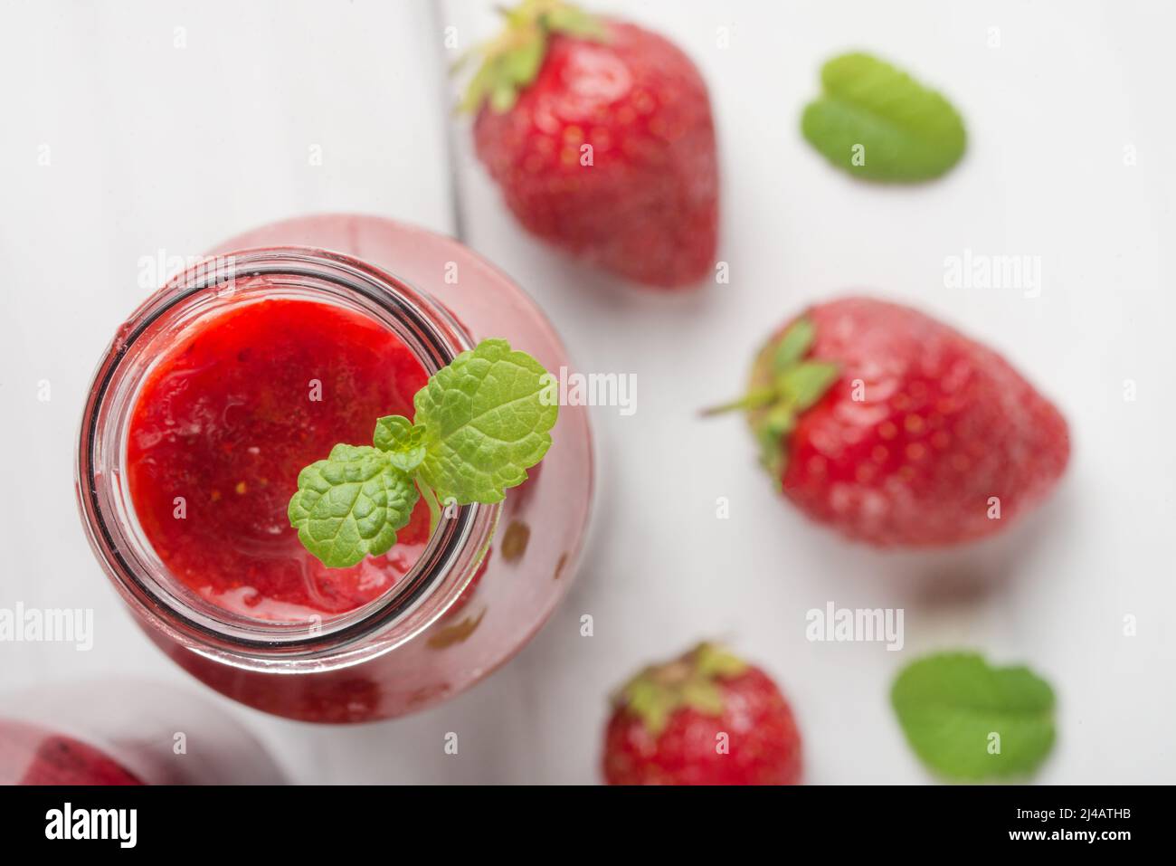 Fruity cocktail or smoothies with fruit. Summer mood. Top view. Macro ...