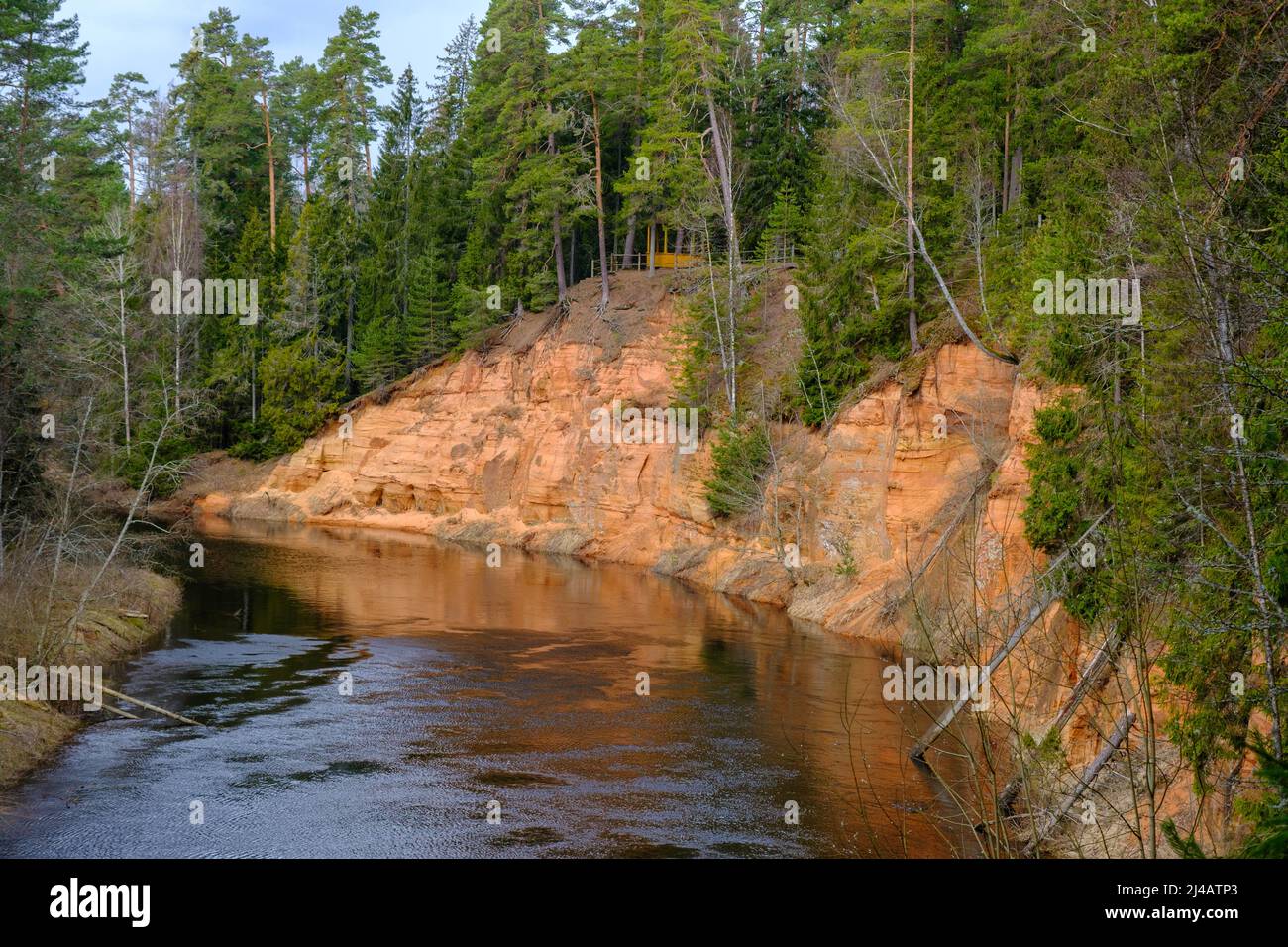 The Echo cliff near river Salaca in Mazsalaca nature park. Beautiful ...