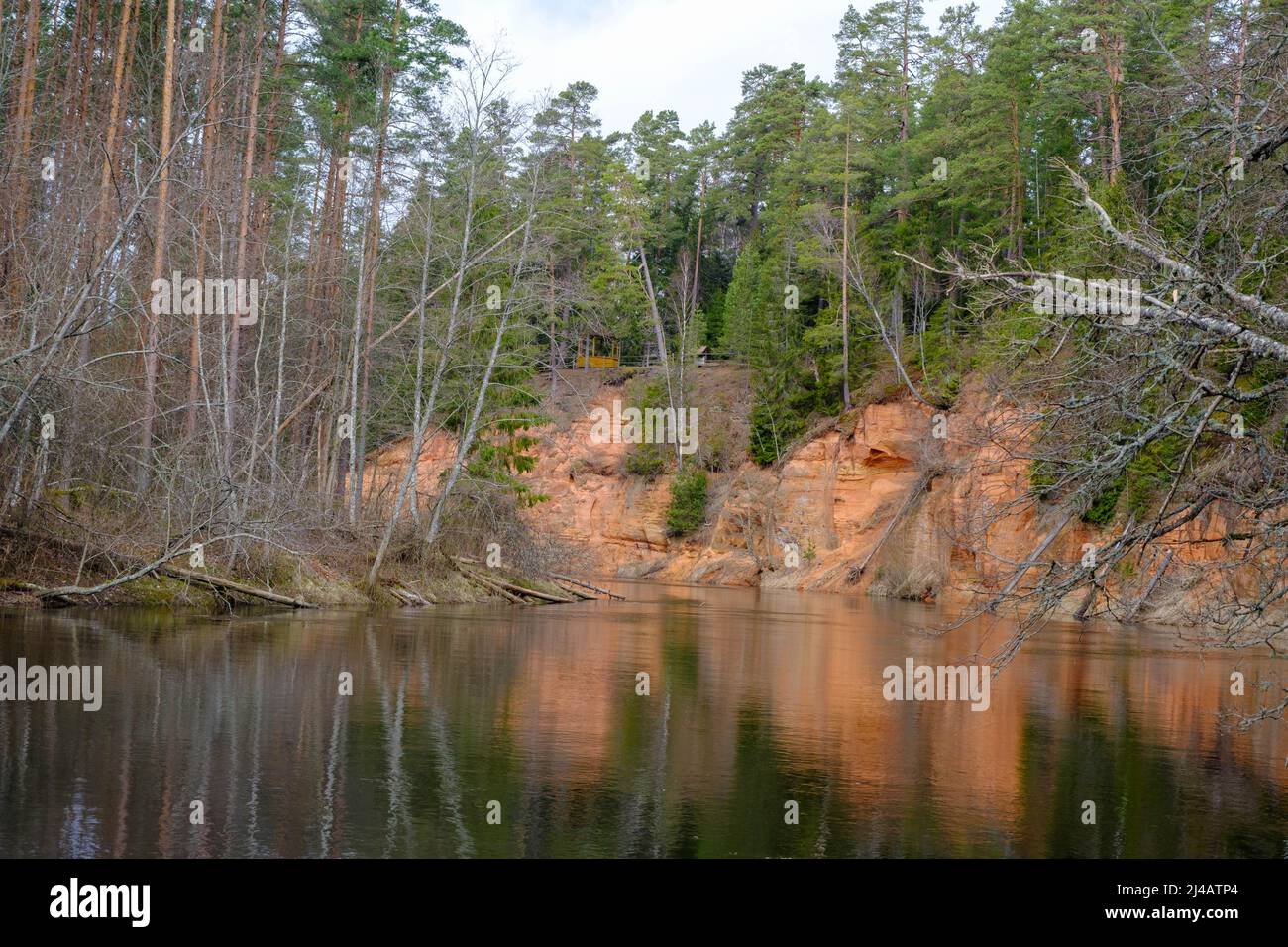 The Echo cliff near river Salaca in Mazsalaca nature park. Beautiful ...