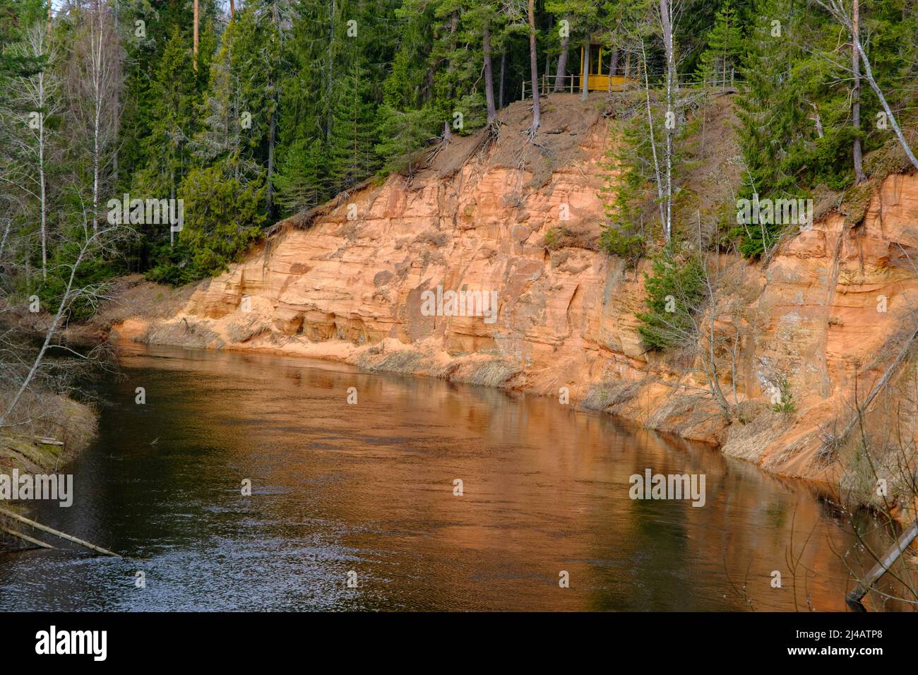 The Echo cliff near river Salaca in Mazsalaca nature park. Beautiful ...