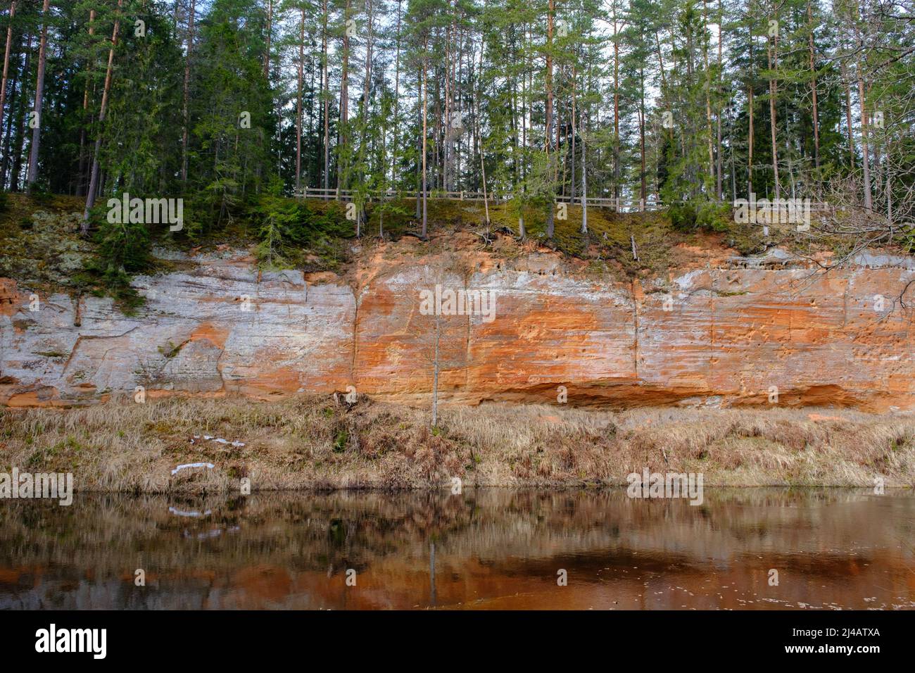 The Echo cliff near river Salaca in Mazsalaca nature park. Beautiful ...
