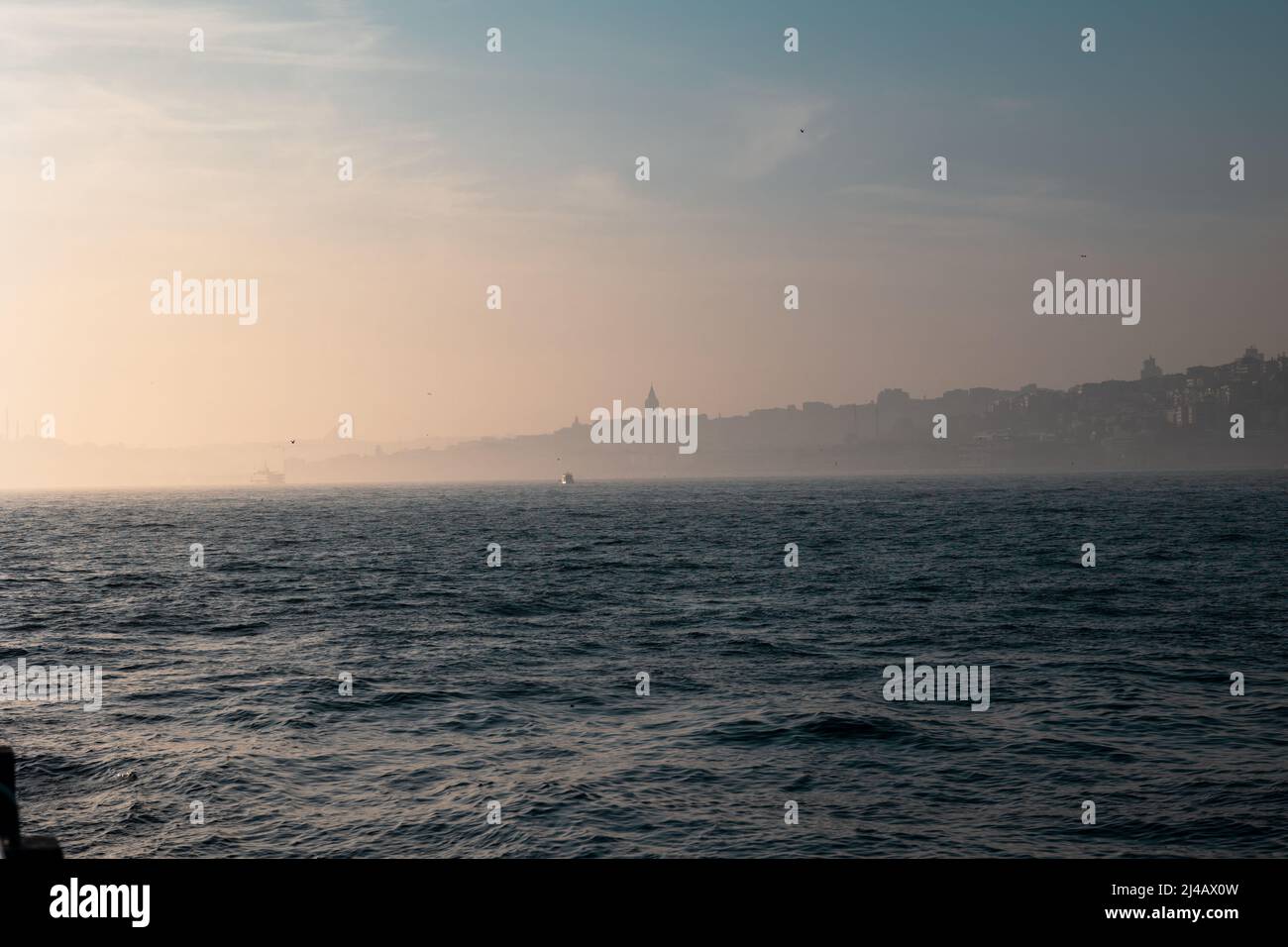 Istanbul at foggy weather. Istanbul view with fog and silhouette of ...