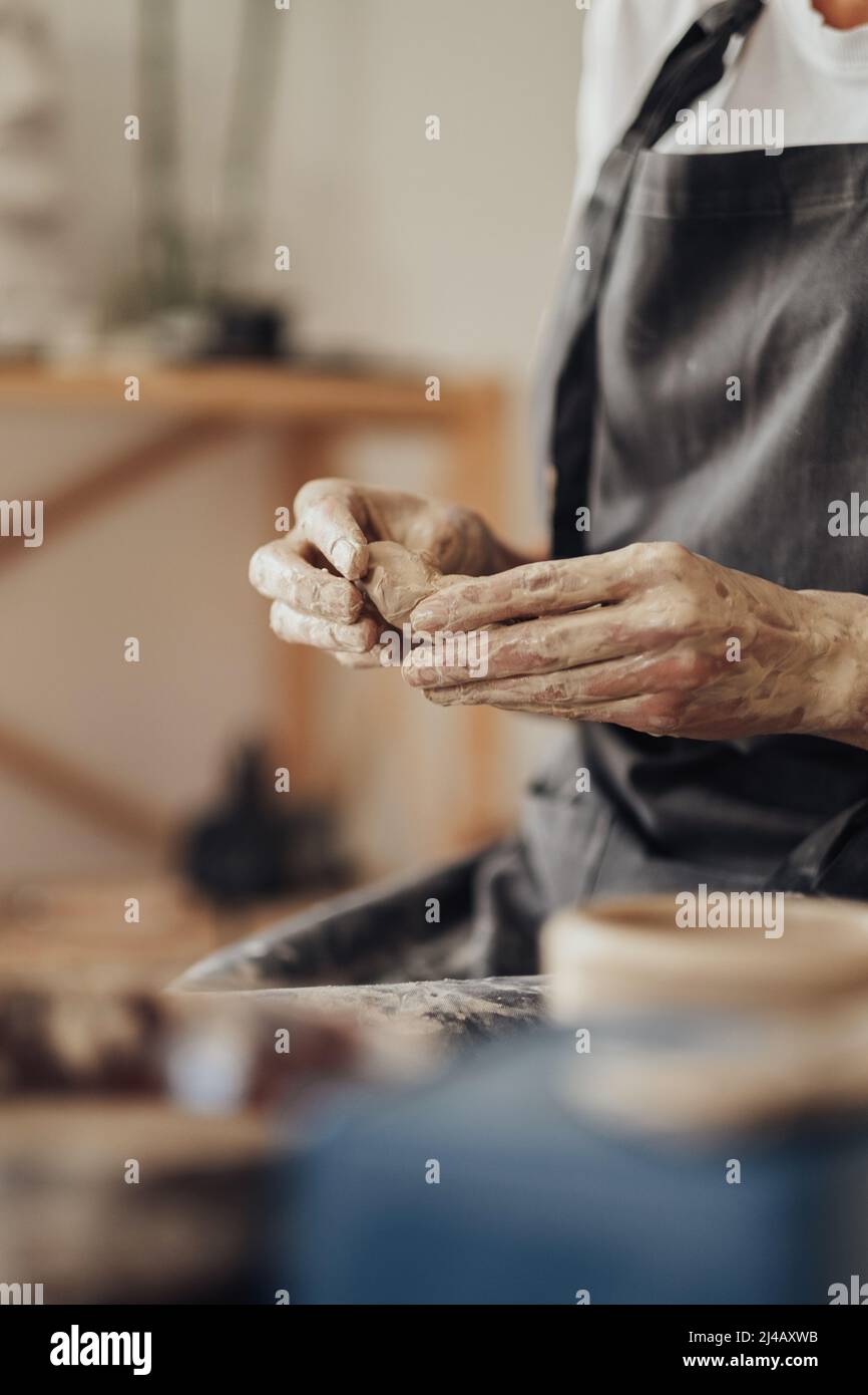 Close Up of Handmade Process, Female Pottery Master Creating Product ...