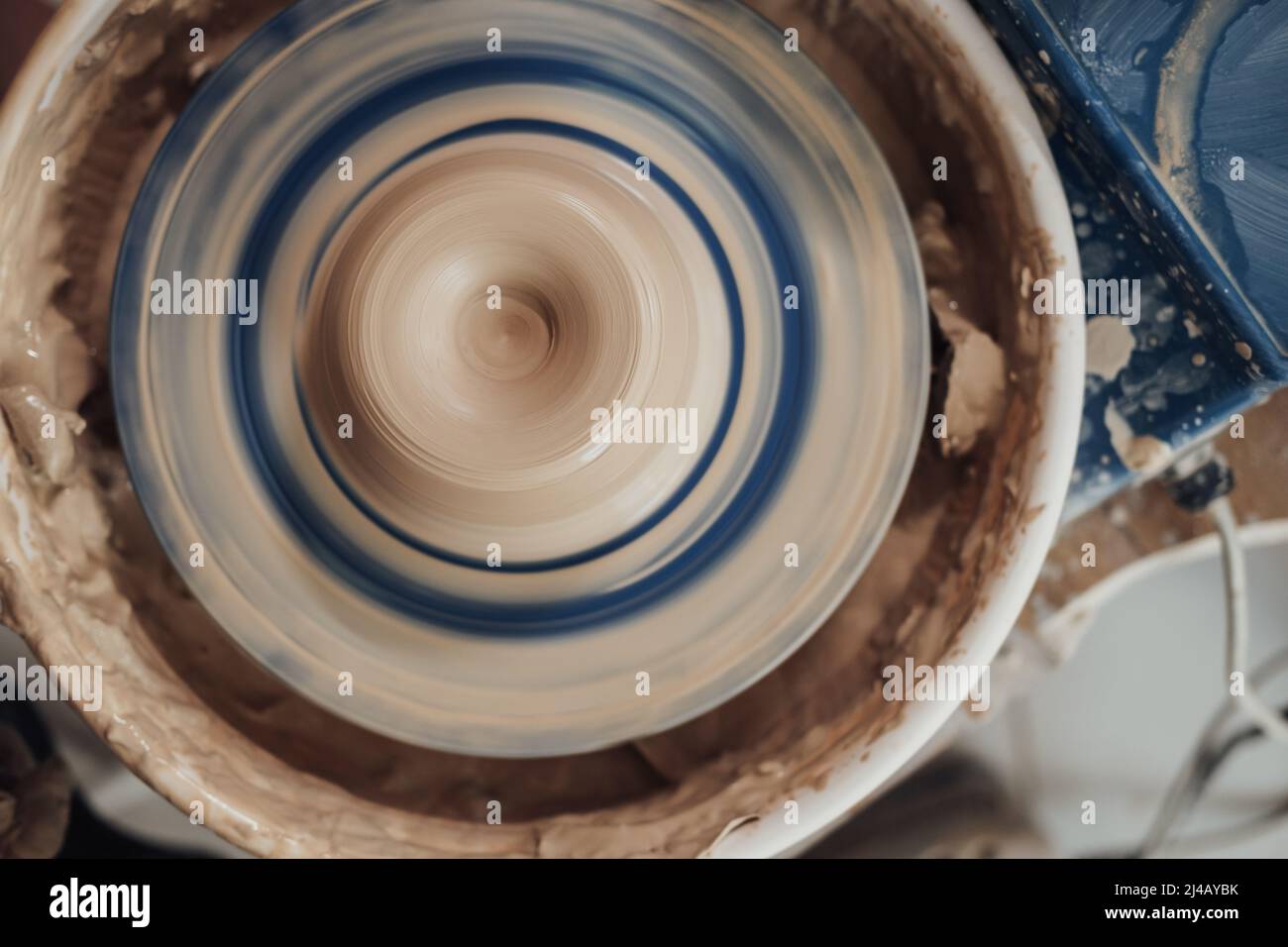 Top Down View on Pottery Wheel, Process of a Creating Clay Pot Stock ...