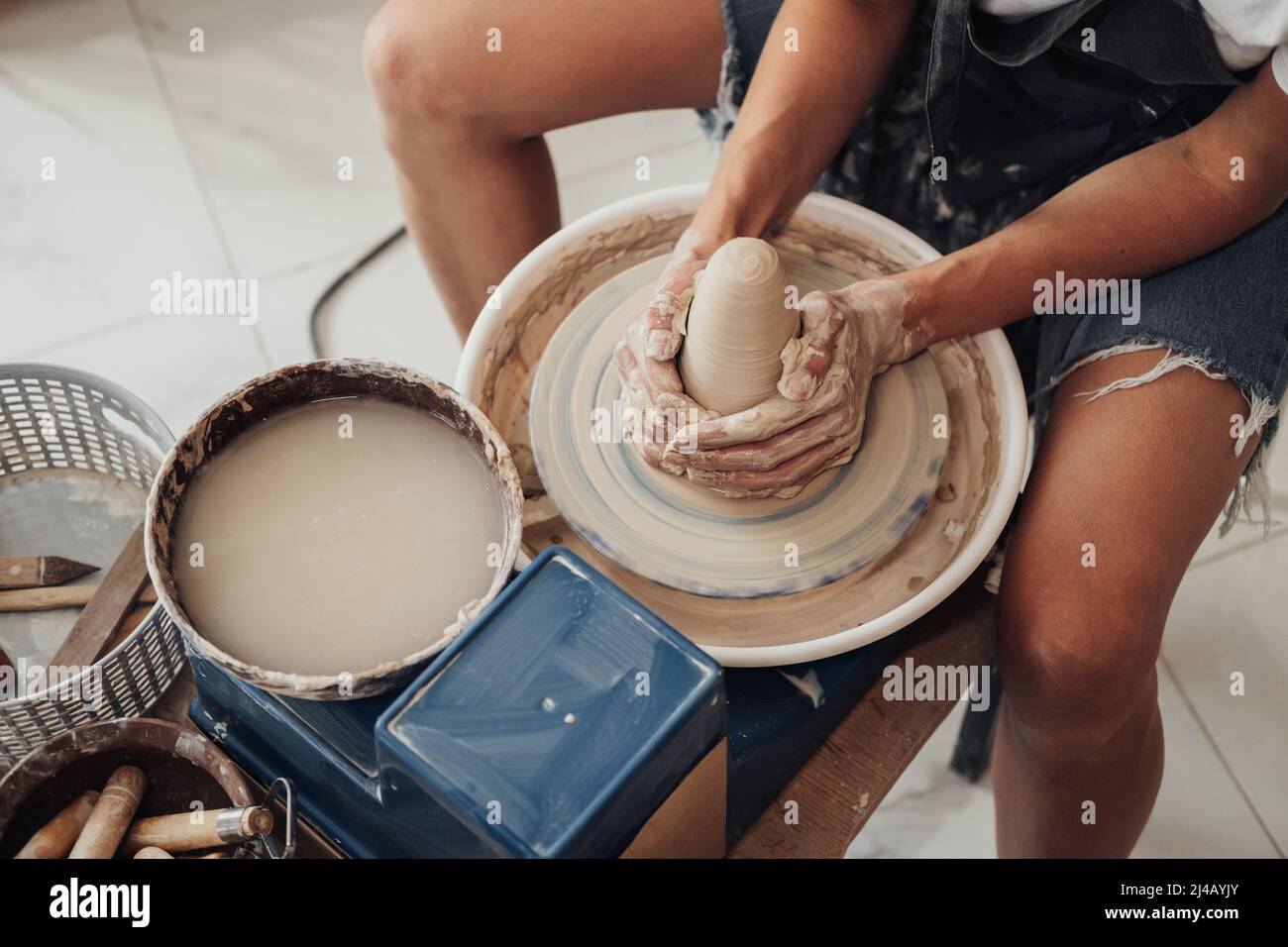 Process of Creating Clay Pot, Unrecognisable Female Master Working on a ...