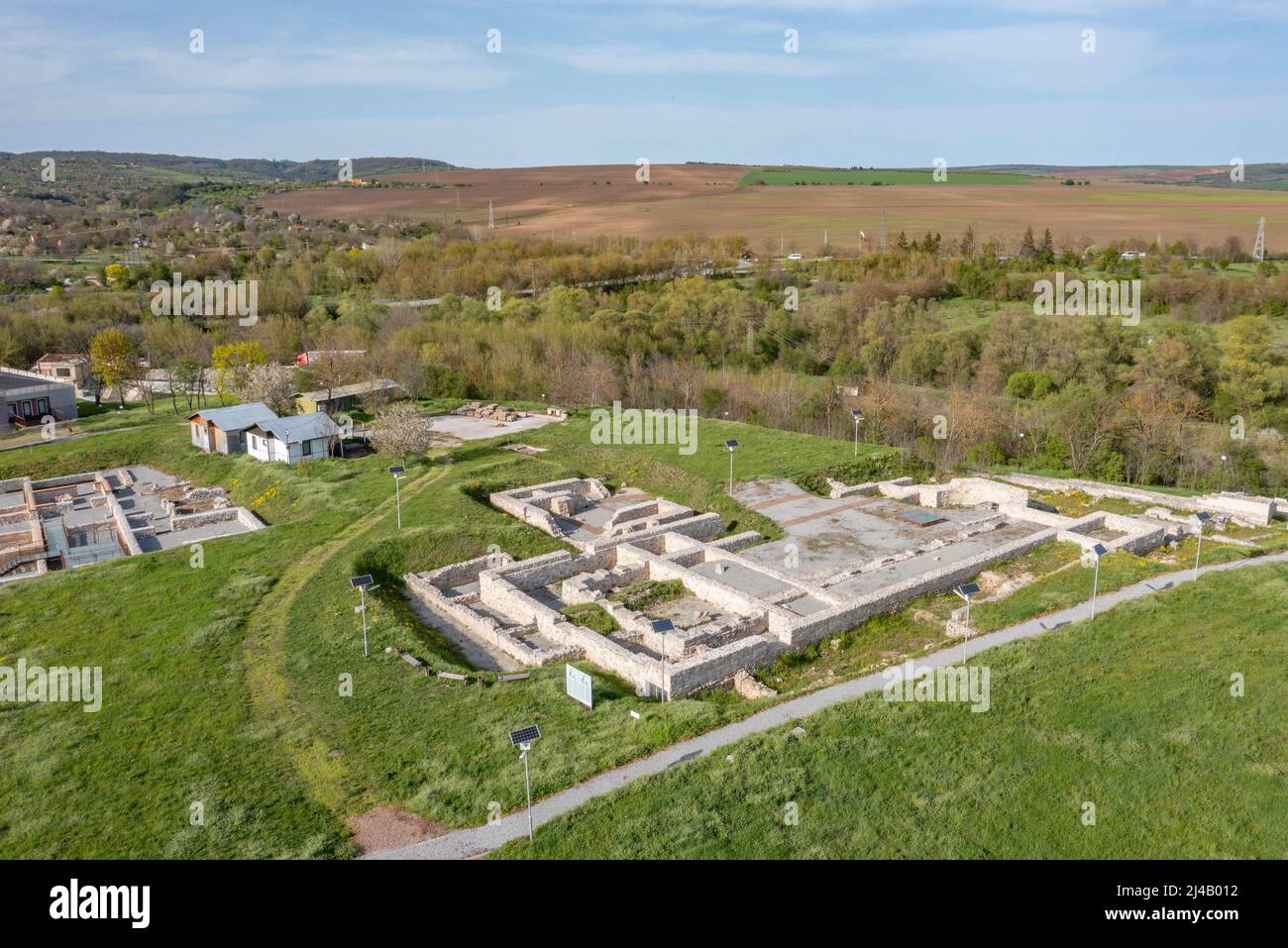 Aerial view of ruins of ancient roman town Abritus near Razgrad ...