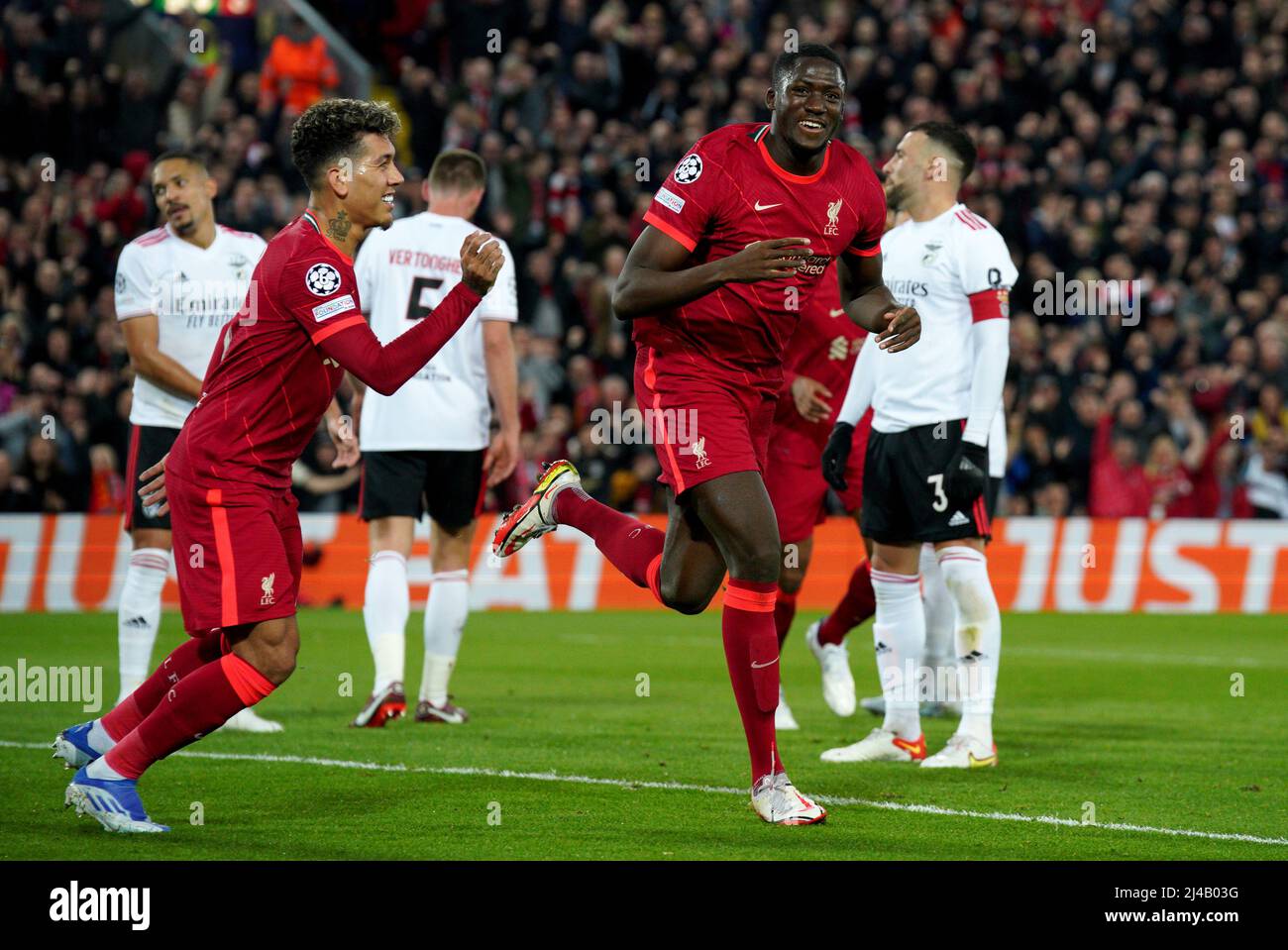 Liverpool's Ibrahima Konate celebrates scoring the opening goal during ...