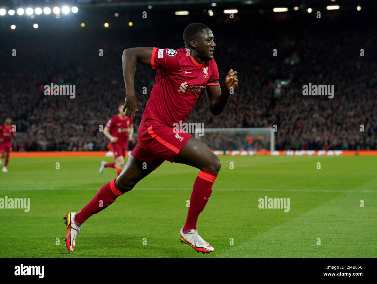 Liverpool's Ibrahima Konate celebrates scoring the opening goal during ...