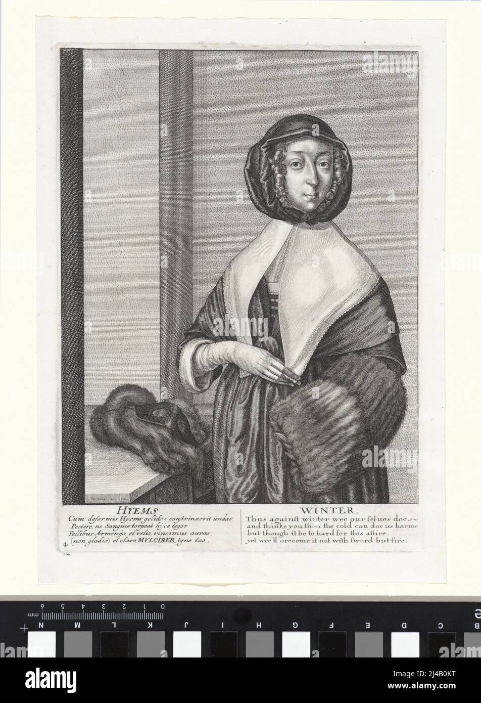 The Four Seasons: Summer Lady dressed in fur coat Dutch engraving from ...