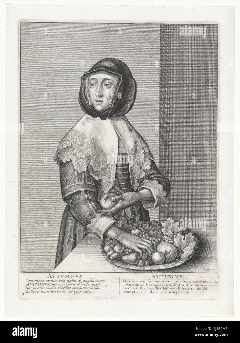 The Four Seasons: Summer Lady with plate full of fruit Dutch engraving ...