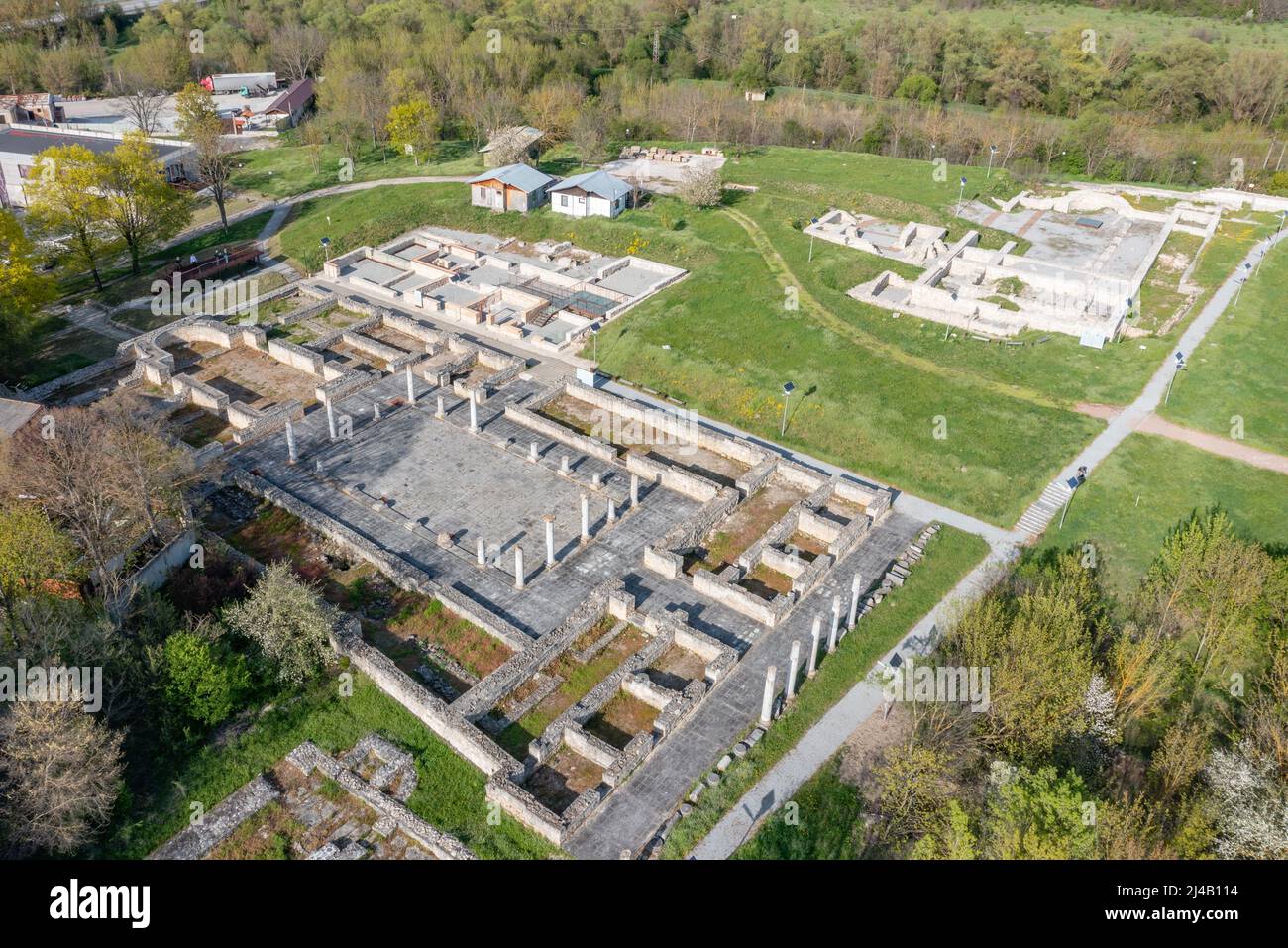 Aerial view of ruins of ancient roman town Abritus near Razgrad ...
