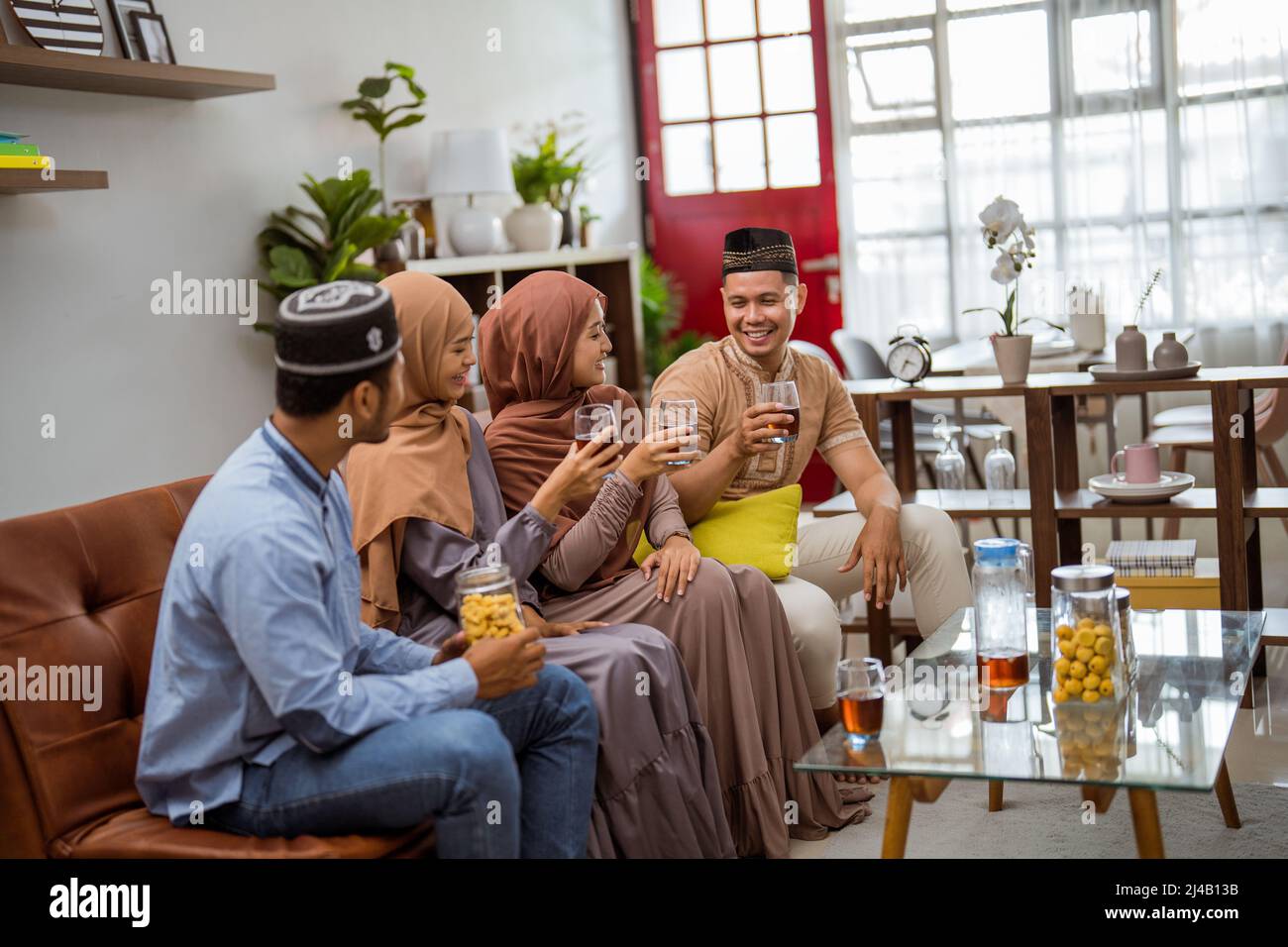 visiting friend and family during eid mubarak islamic day Stock Photo ...
