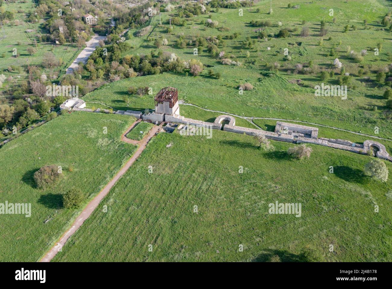 Aerial view of ruins of ancient roman town Abritus near Razgrad ...