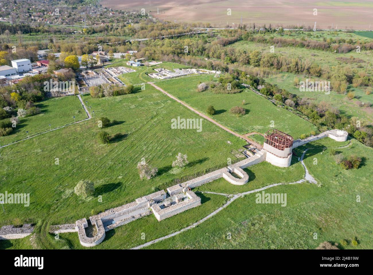 Aerial view of ruins of ancient roman town Abritus near Razgrad ...